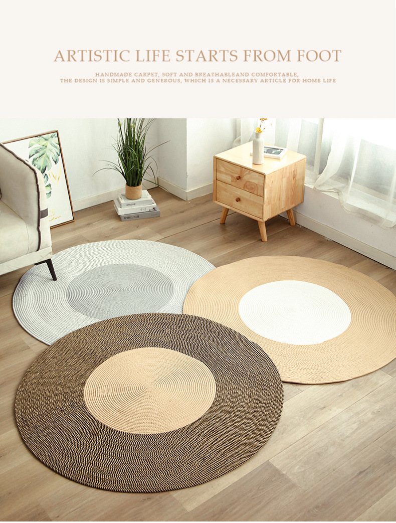 Modern Boho Style Round Woven Jute Rug *White & Natural -Dia 120