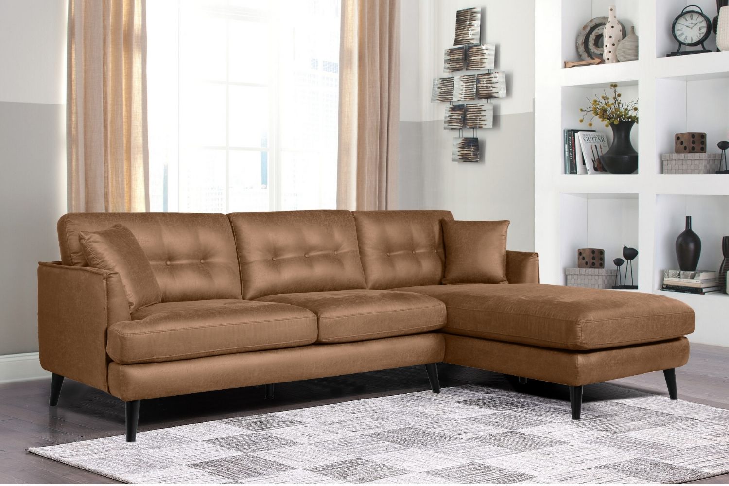 BARRET Sectional Air Leather Sofa (Brown) - Chaise Facing left