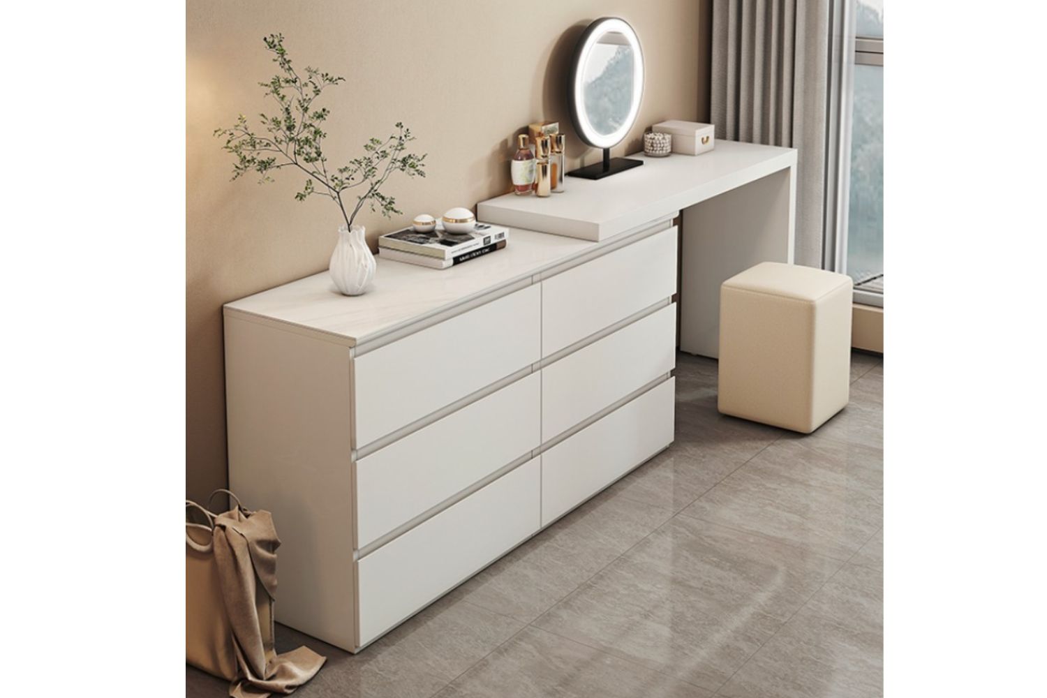 YORU 6-Drawer Storage Cabinet/Dressing Table (White)