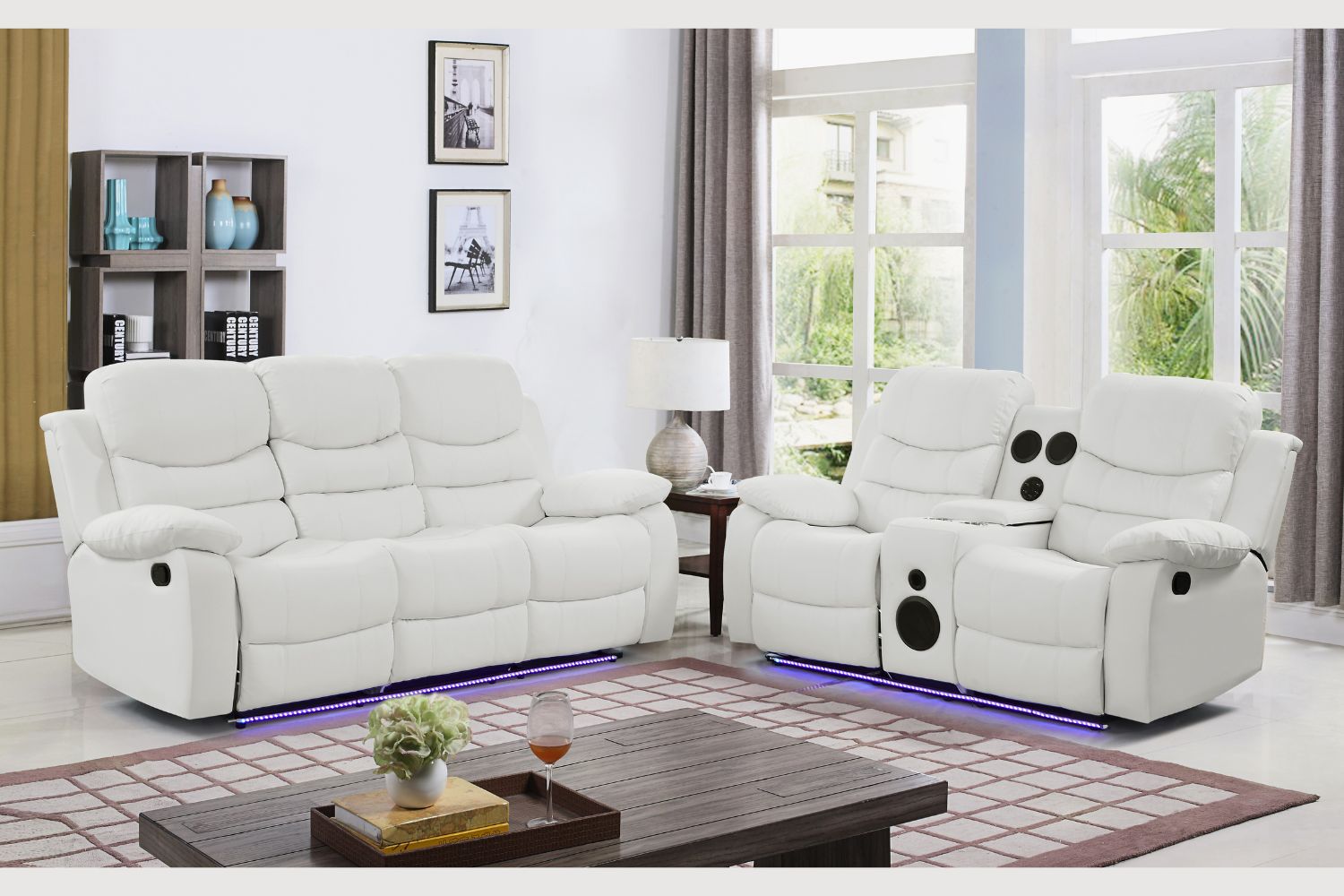 MODENA 3RR+2RRC+1R Reclining Sofa with LED & Speaker (Black)