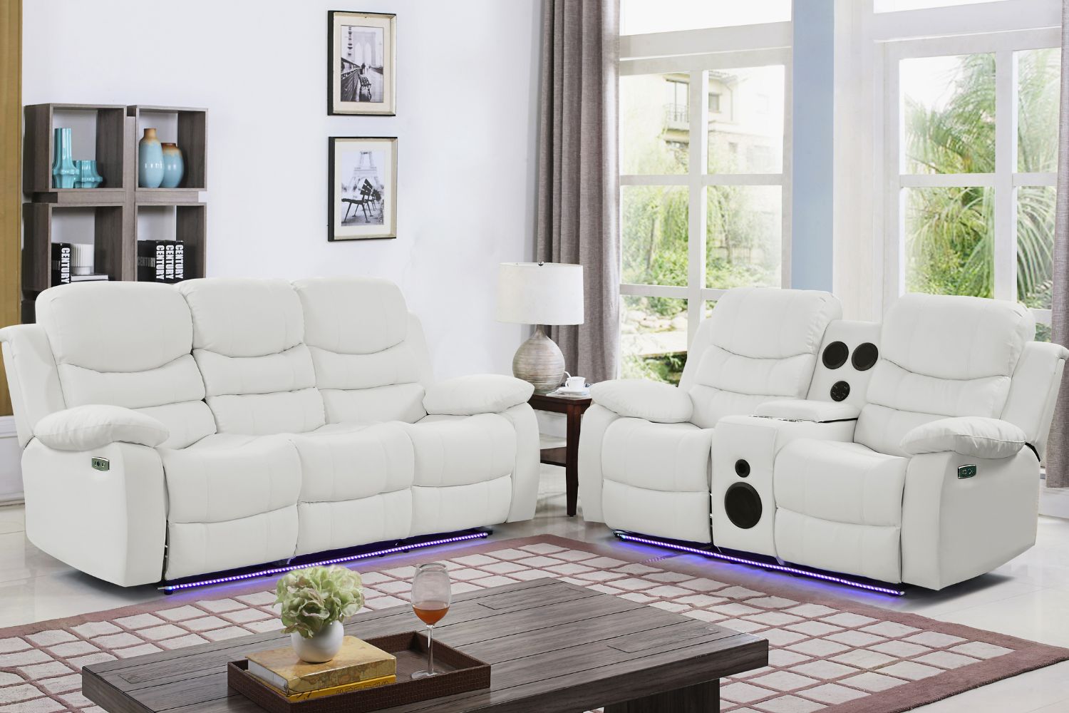 MODENA Reclining Sofa Range with LED & Speaker (White)