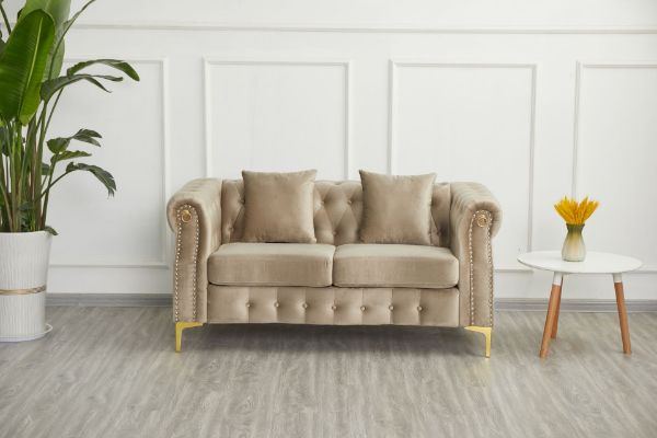 Velvet sofa in stock store
