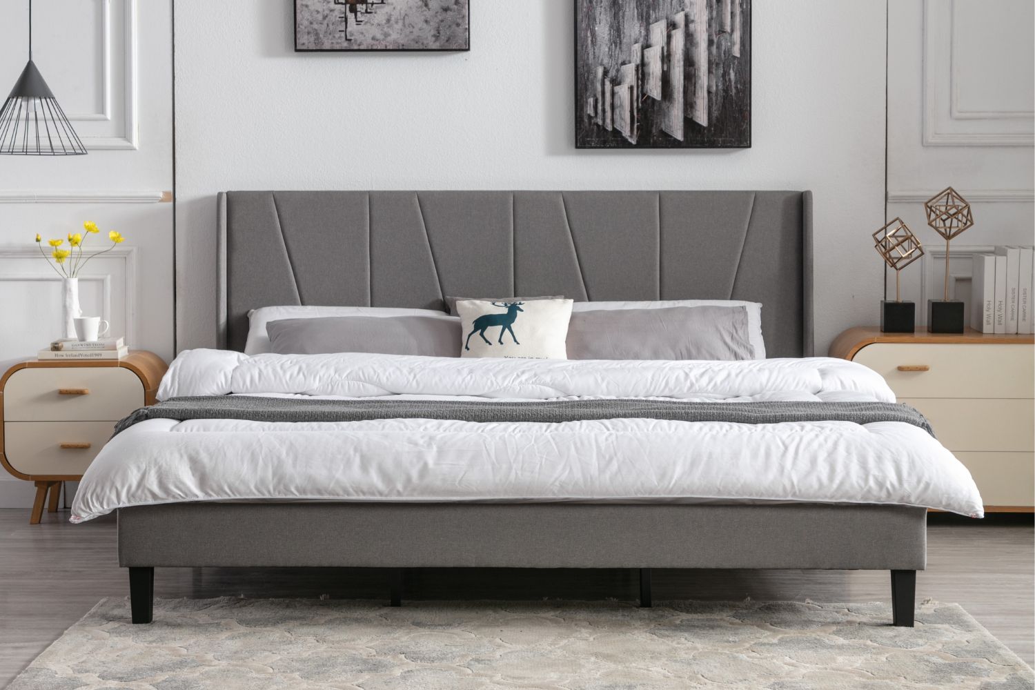 ALASKA Fabric Bed Frame (Grey) - Double Size