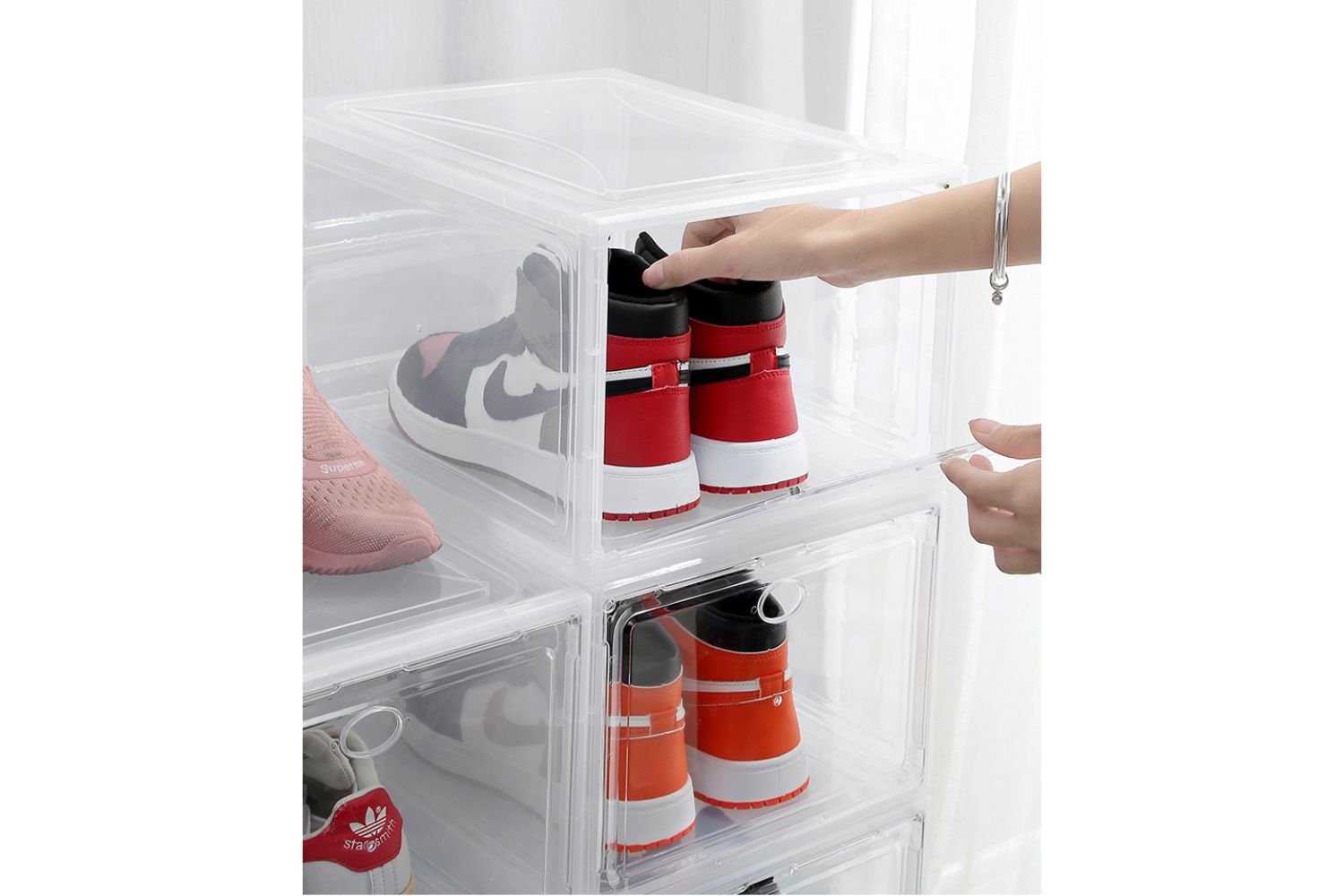 3 MONOLA Hard Shell Large Size Stackable Shoe Storage Box