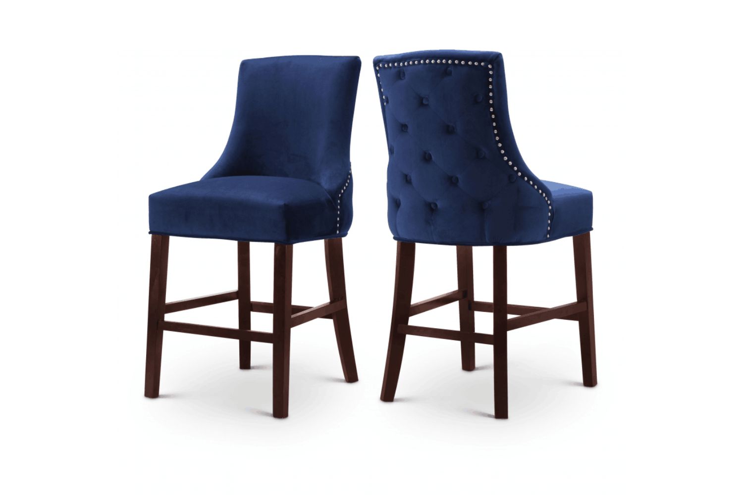 FRANKLIN Velvet Counter Chair Solid Rubber Wood Legs (Navy Blue) - 2 ...