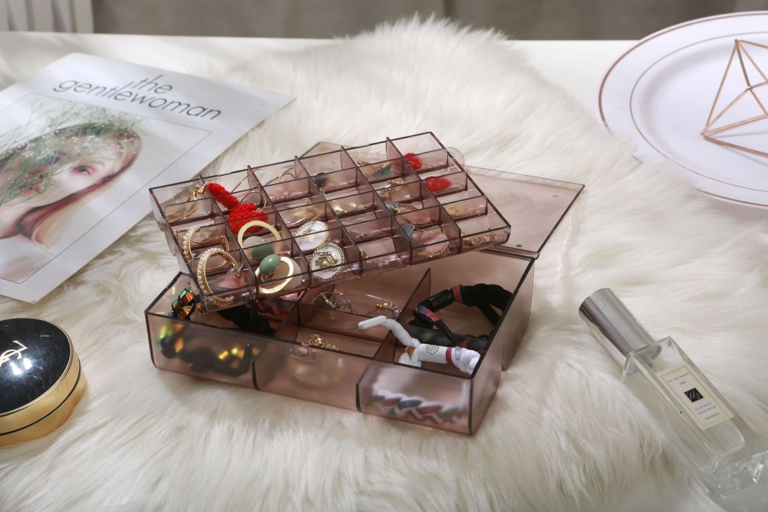 HAVEN 30 Grids Acrylic Jewelry & Cosmetic Storage Box (Brown)