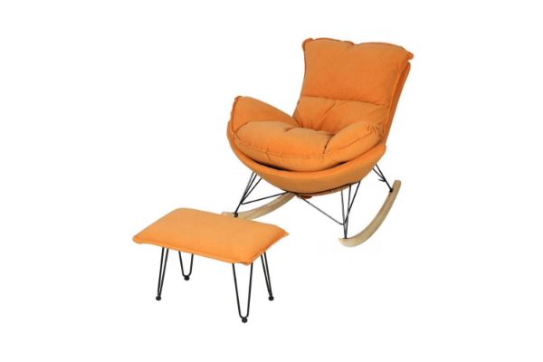 LOBSTER Fabric Rocking Chair With Footstool (Orange)