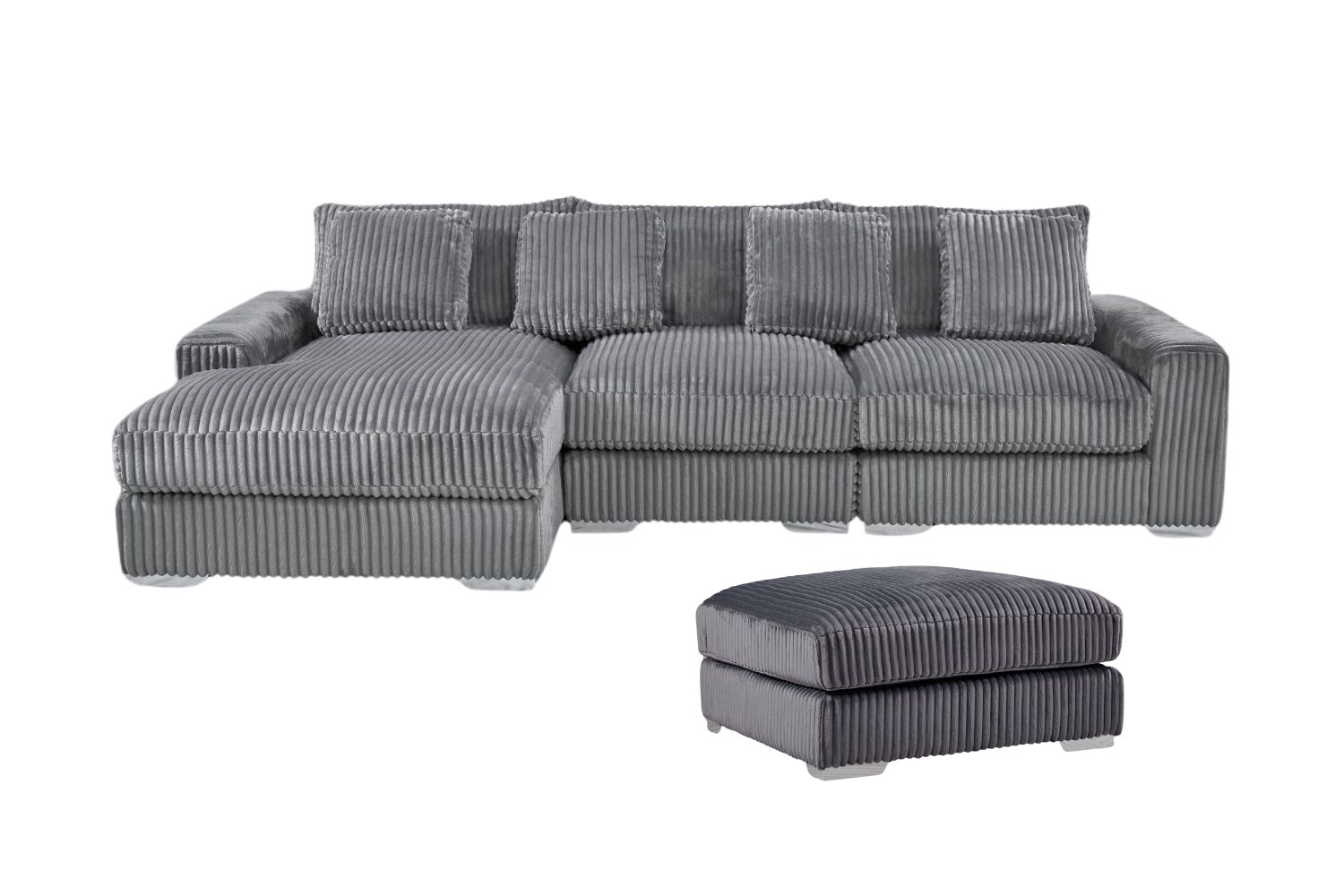 WINSTON Corduroy Modular Sectional Sofa (Grey) - Left Facing Chaise