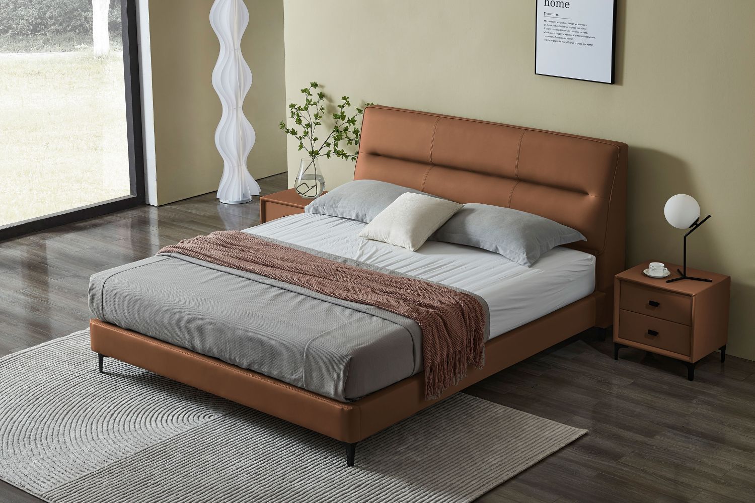 CUBA Genuine Leather Bed Frame in Queen/King Size (Brown)