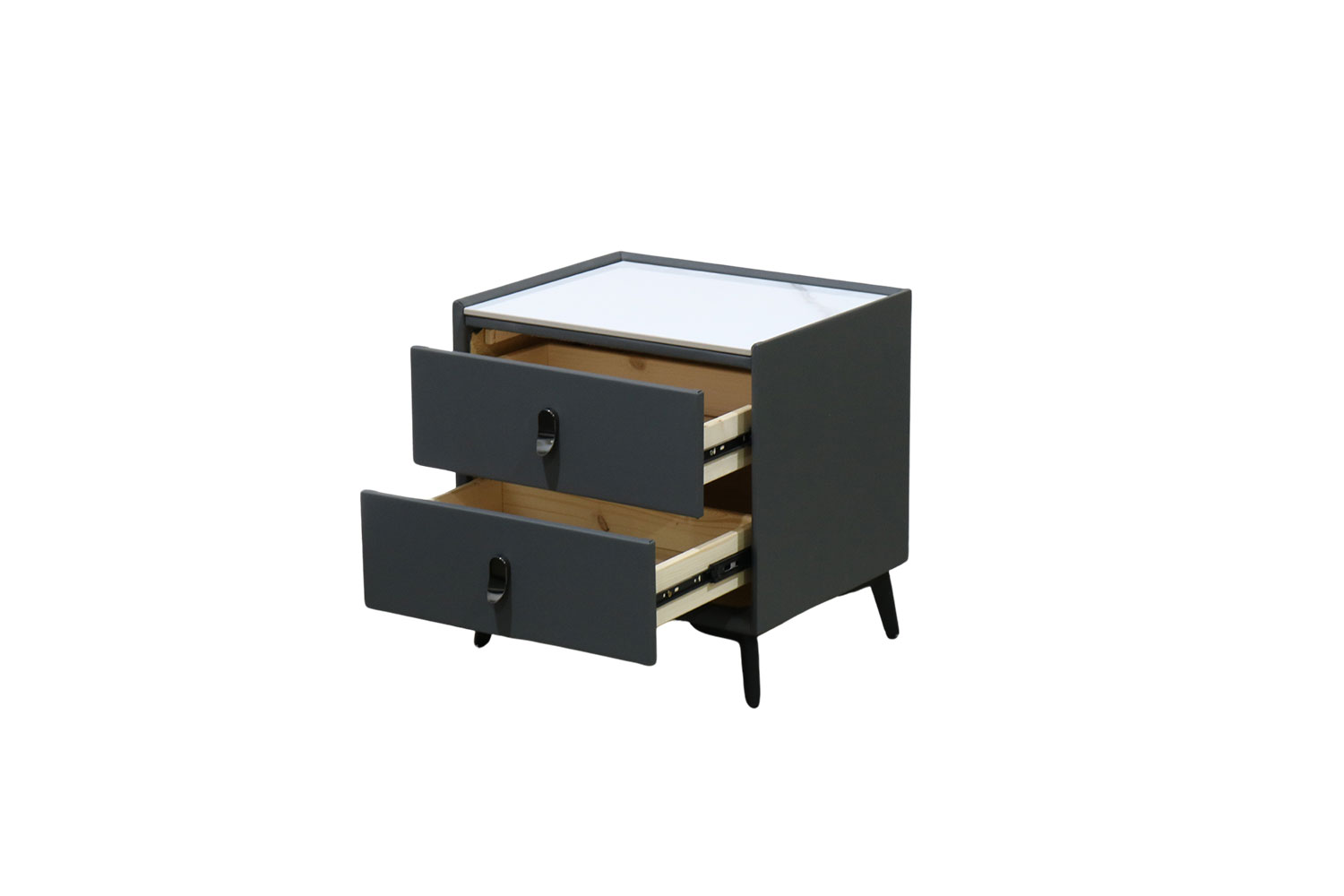 CUBA 2-Drawer Sintered Stone Top Bedside Table (Dark Grey)