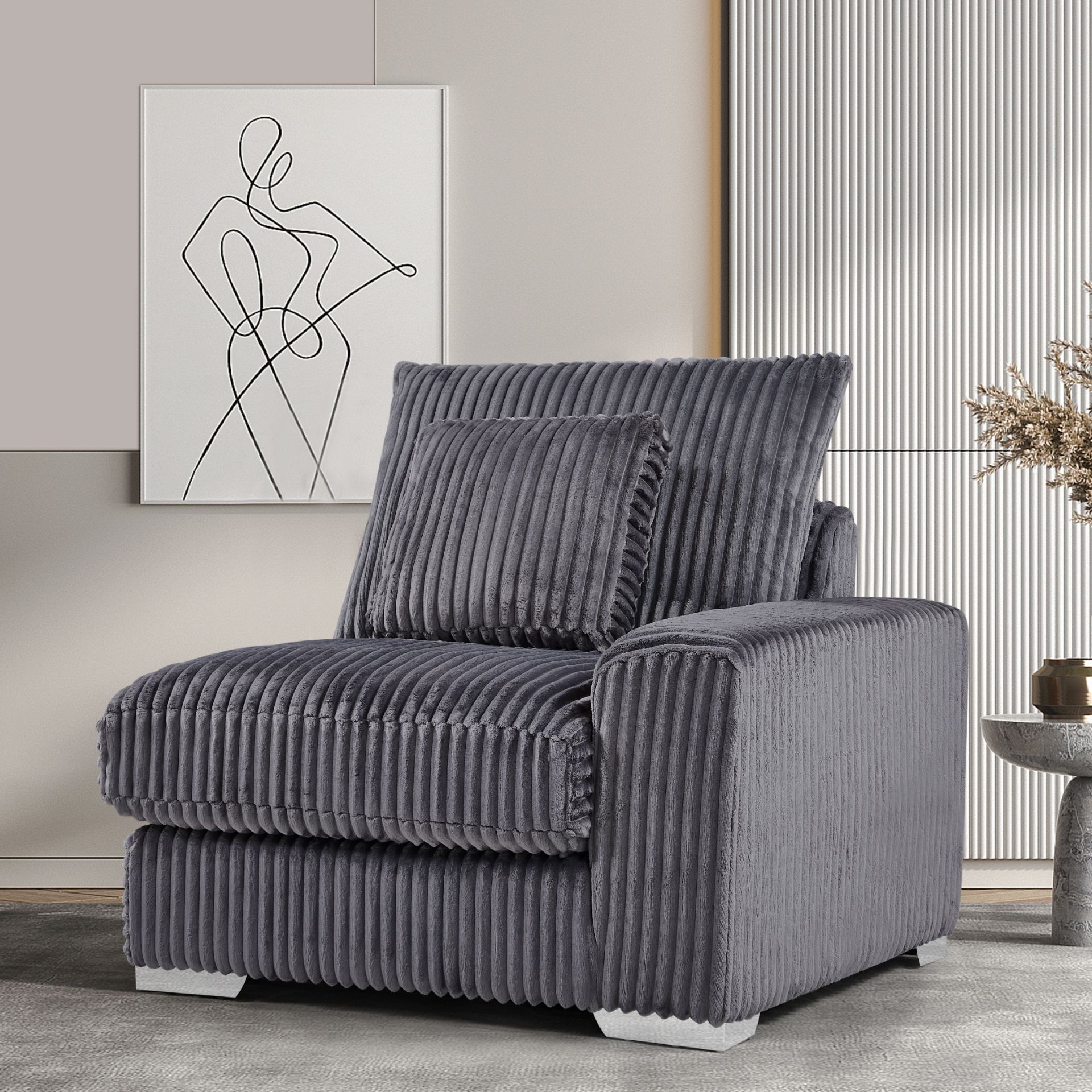 WINSTON Corduroy Modular Sectional Sofa (Grey) - Single LAF Armchair