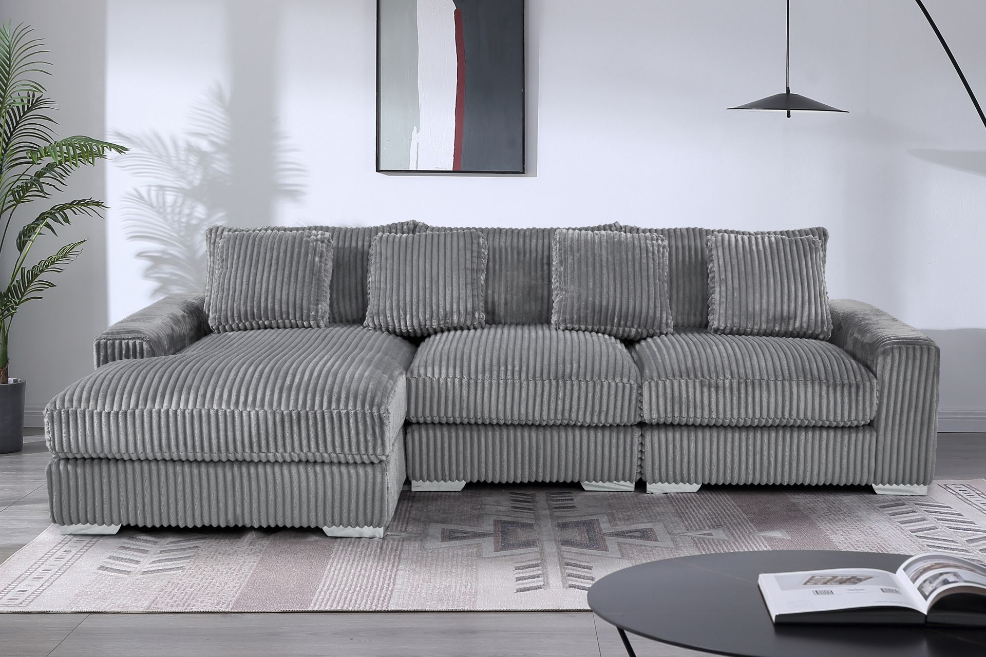 WINSTON Corduroy Modular Sectional Sofa (Grey) - Single LAF Armchair