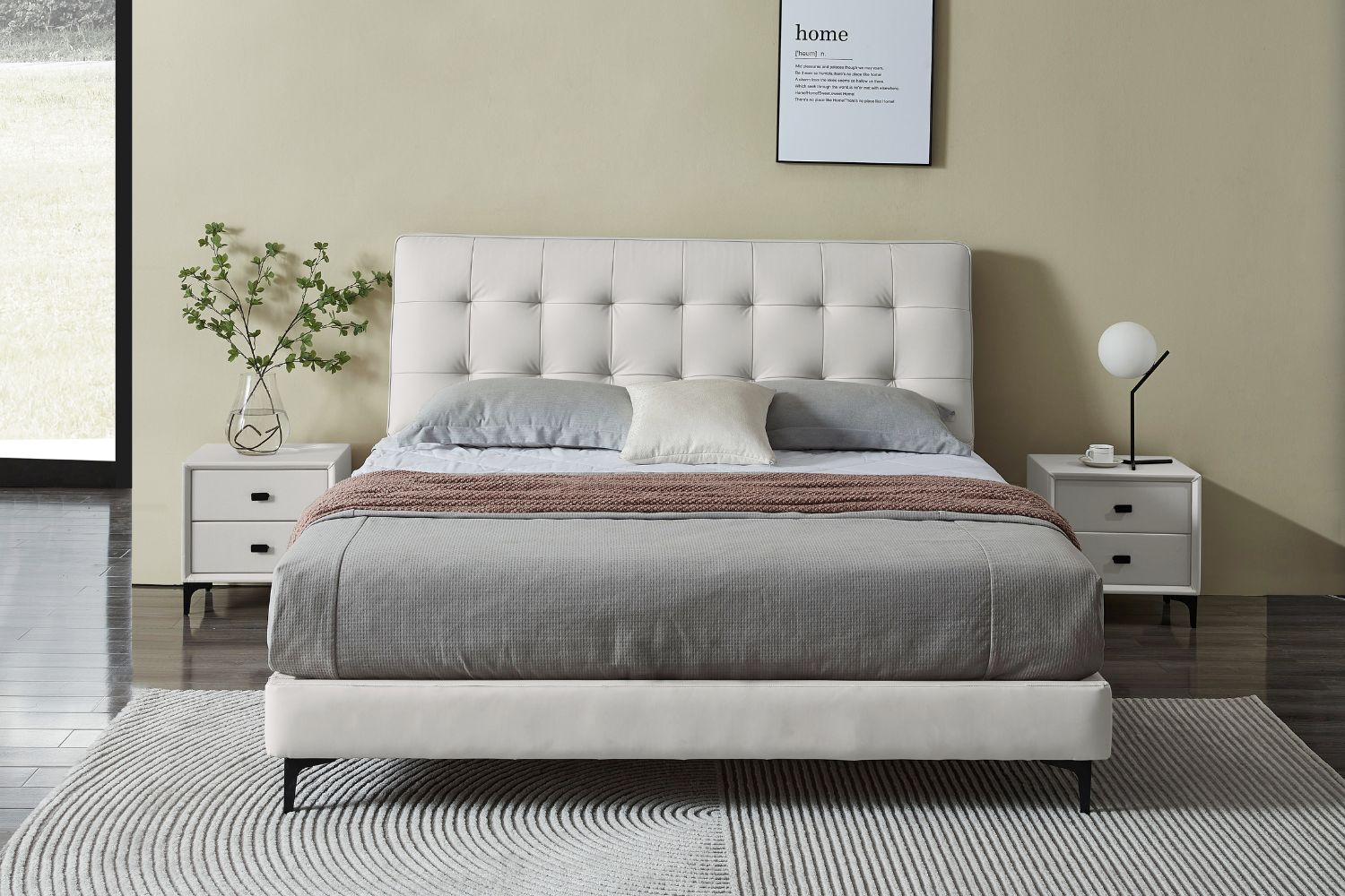 AUGUSTA Genuine Leather Bed Frame (Light Grey) - Queen