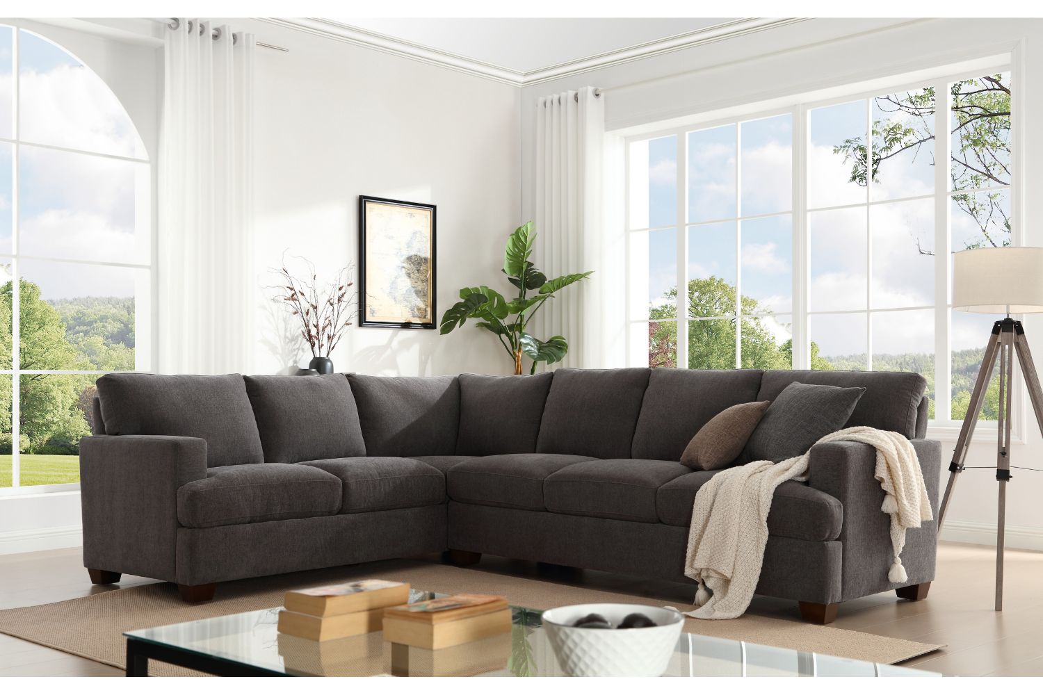 OLYMPIA Fabric Sectional Sofa (Dark Grey)