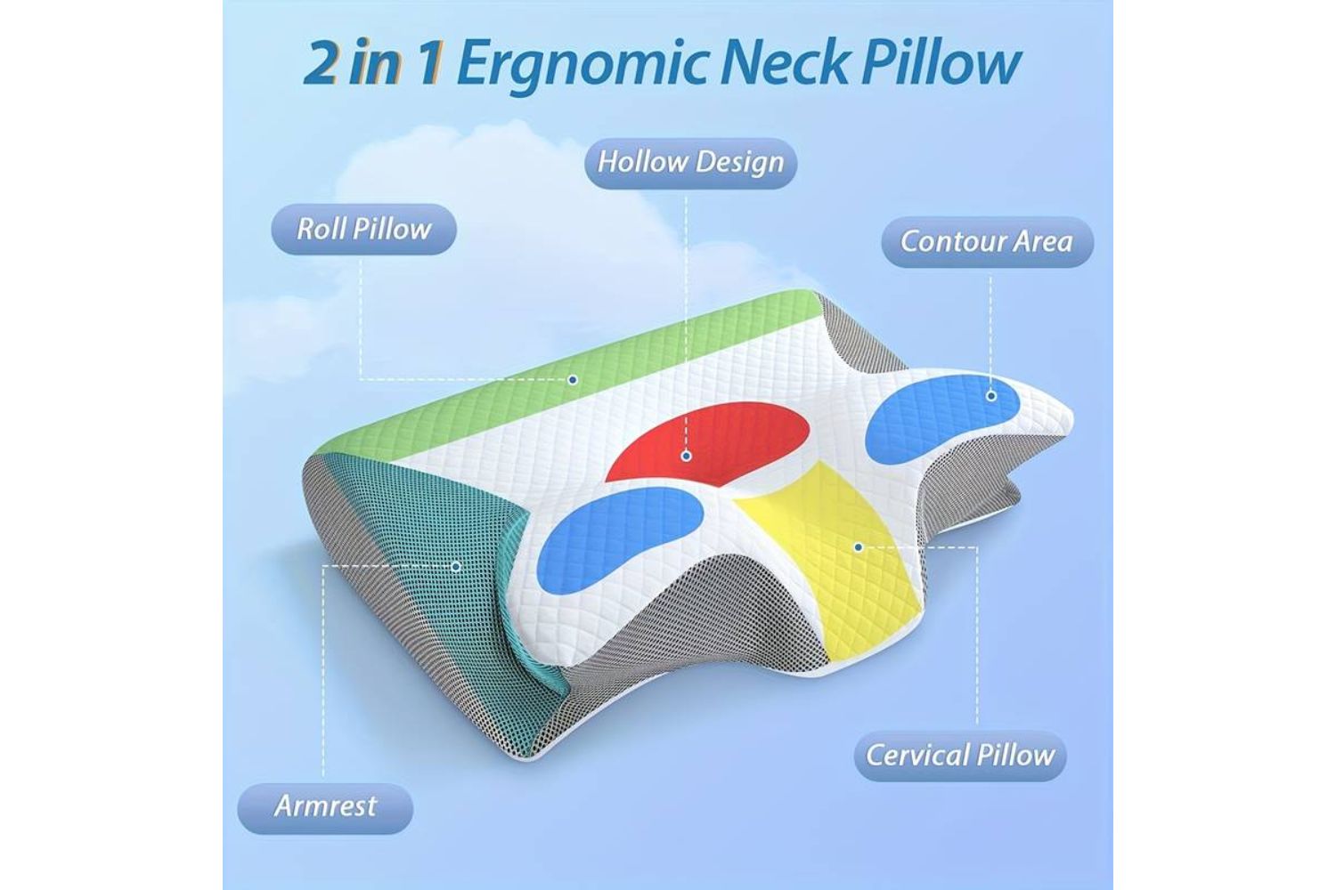 MEMORY FOAM Cervical Support Pillow (White and Grey)