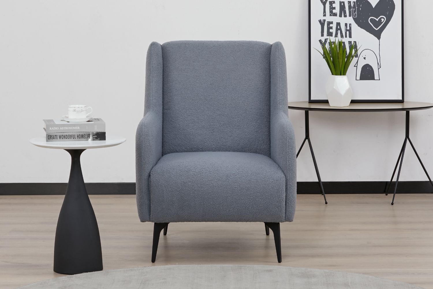 SILAS Lounge Chair with Metal Legs (Grey)