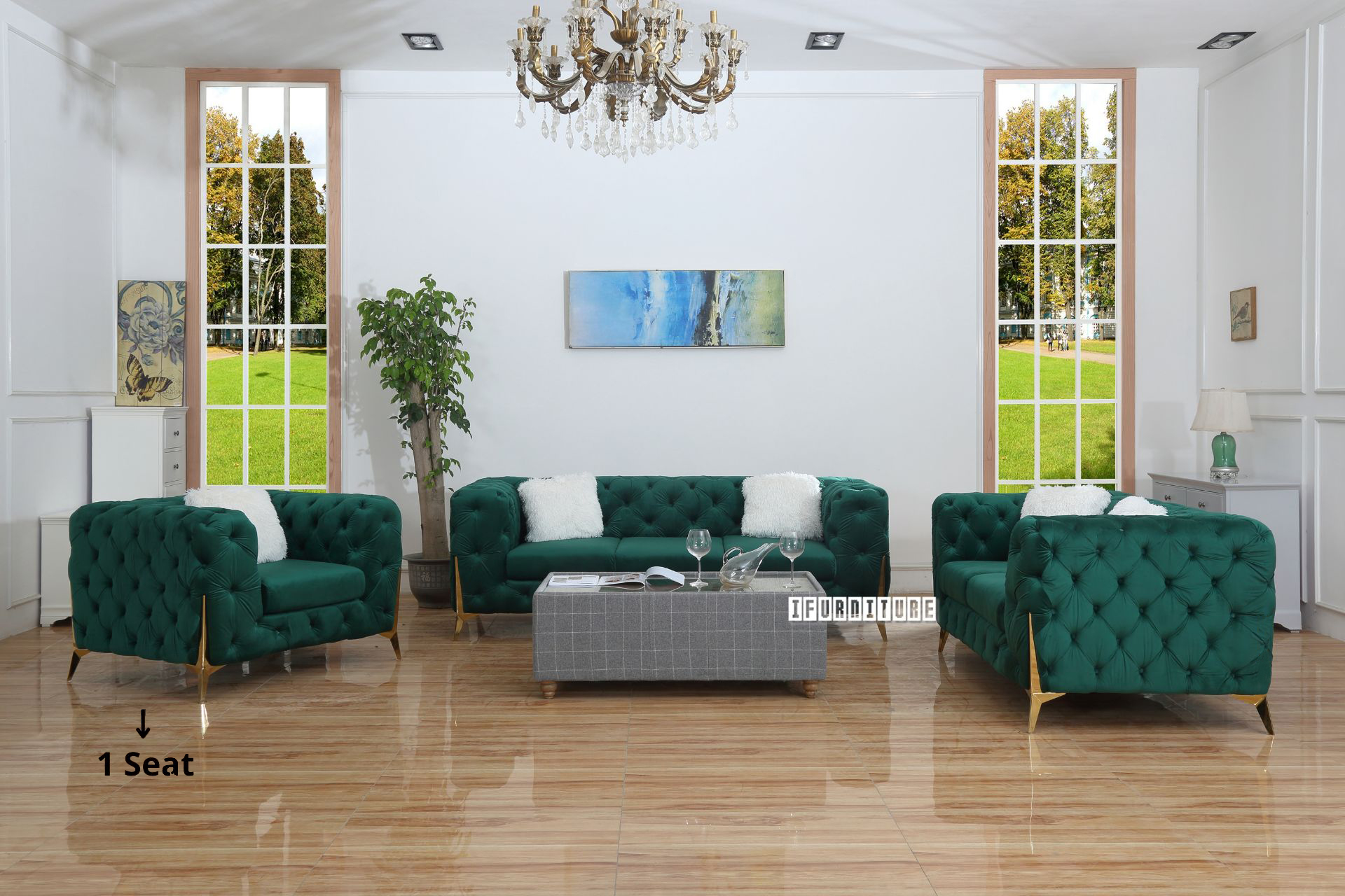 (FLOOR MODEL CLEARANCE) MANCHESTER Sofa (Green) - 1 Seat