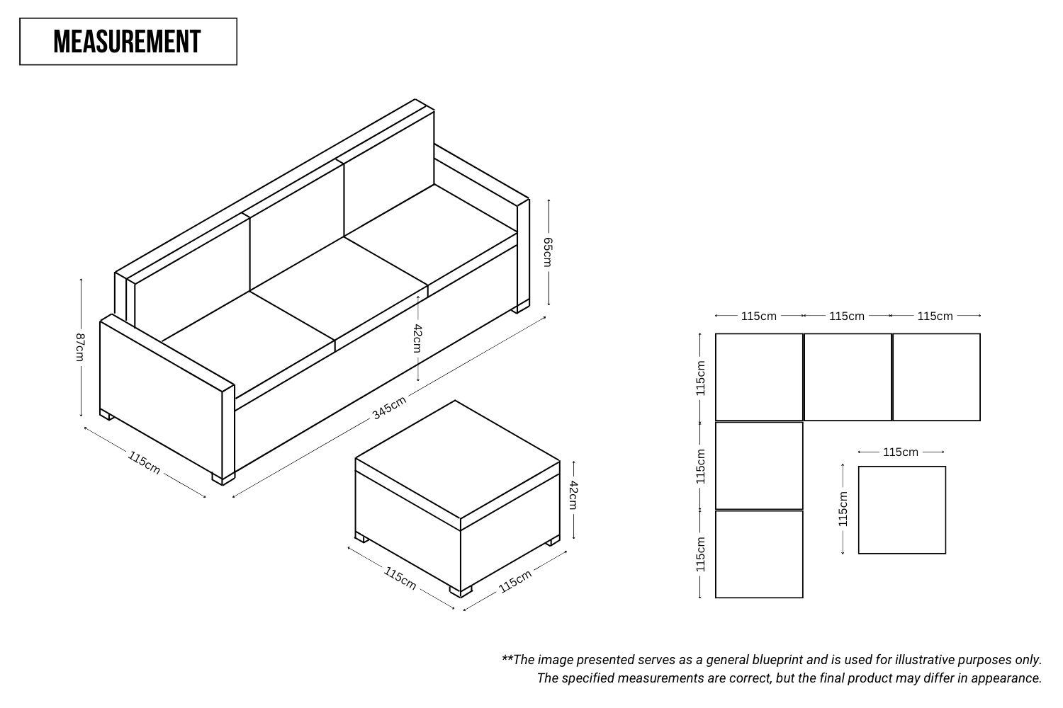 SUSSEX Memory Foam 4 Seat Extra Large Sofa with Ottoman (Light Grey)
