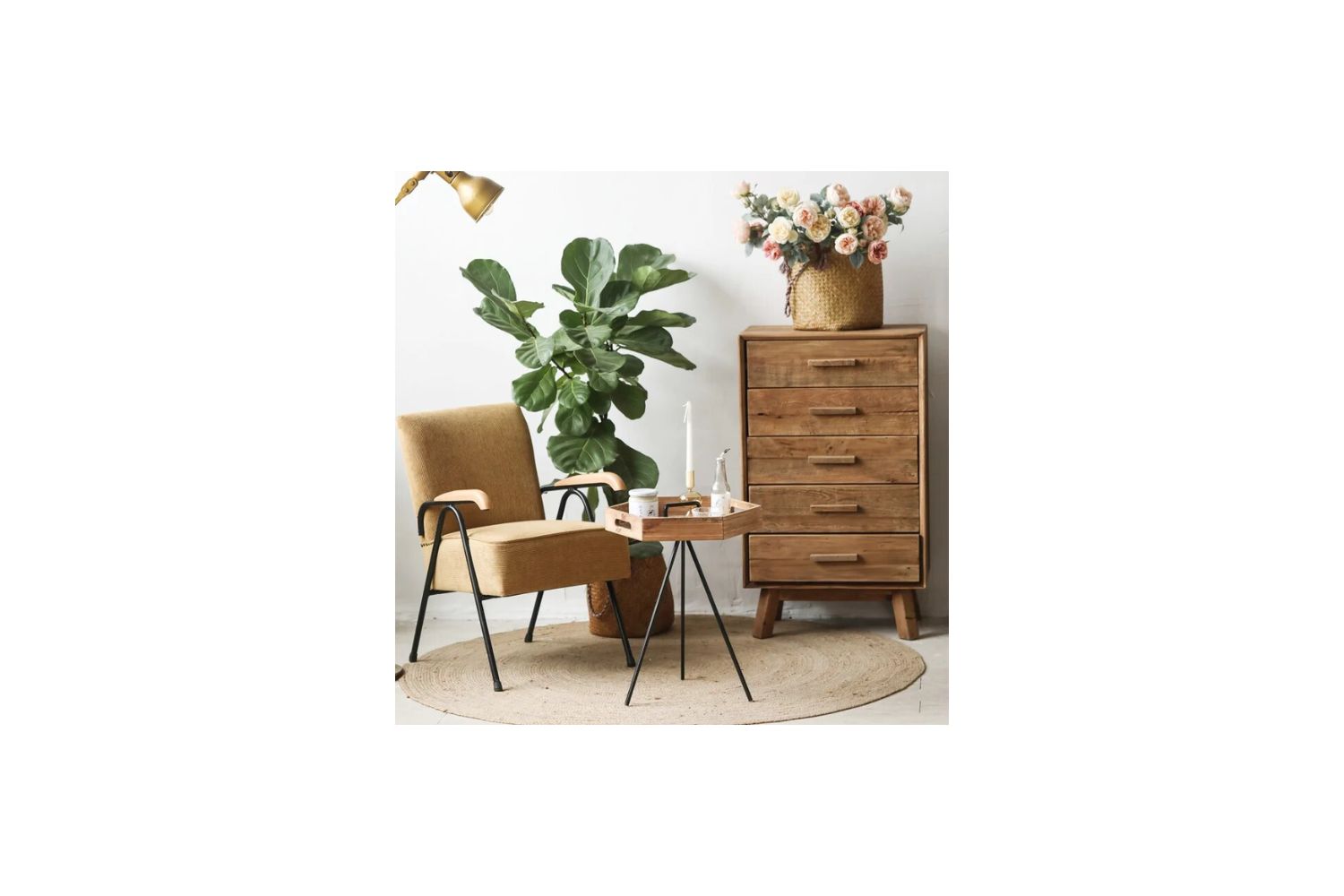 RUSSELL Hexagonal Reclaimed Pine Wood Tray Side Table