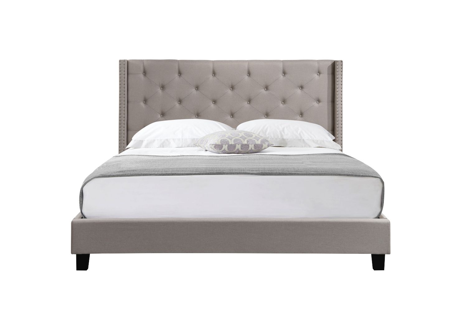 ELY Fabric Bed Frame in Queen/King Size (Beige)