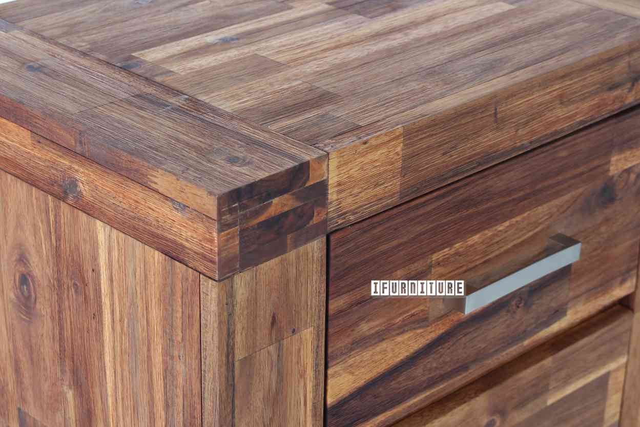 PHILIPPE Acacia Wood 2-Drawer Bedside Table (Rustic Java Colour)