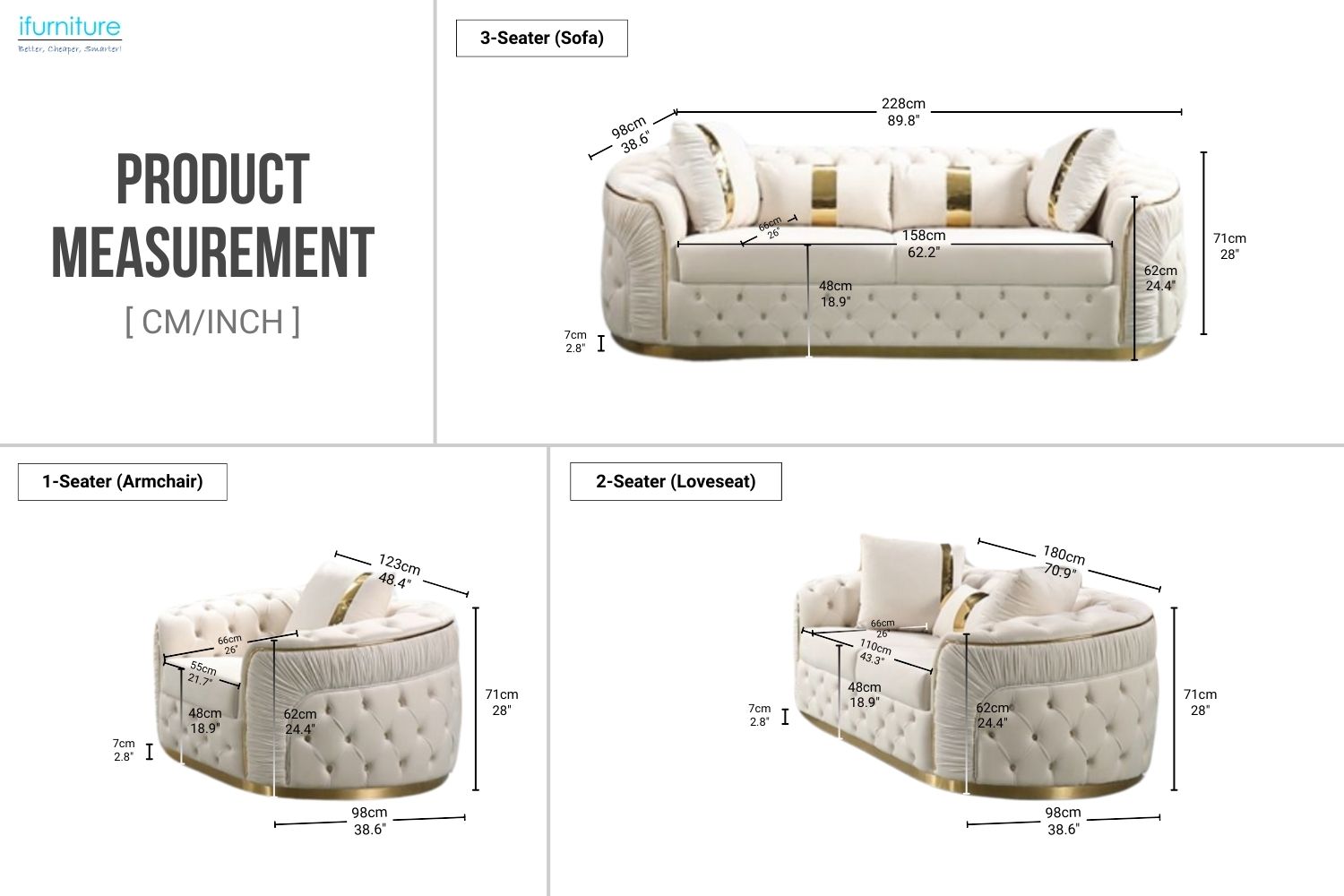 PIEDMONT 3/2/1 Seater Chesterfield Velvet Sofa Range (Beige)
