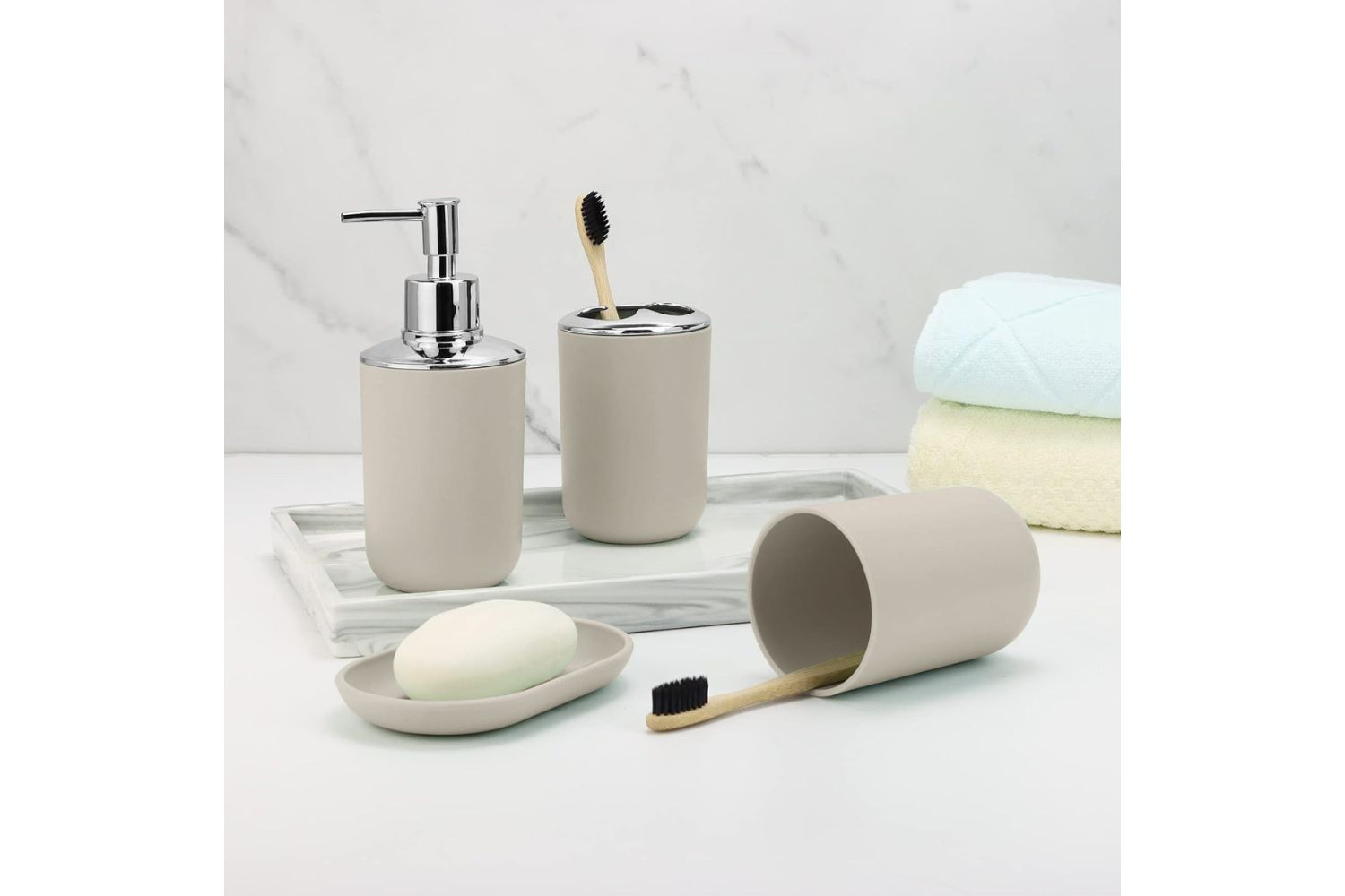 HOUSEHOLD 4PC/6PC Bathroom Accessories Set (Beige)