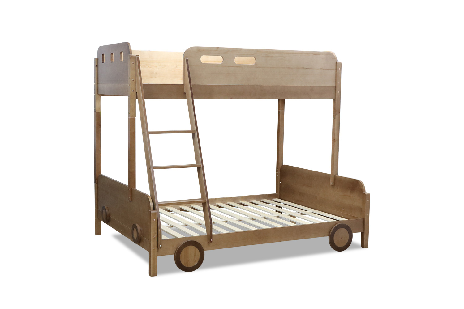 CARRIAGE Solid Pine Wood Single Over Double Bunk Bed (Natural)