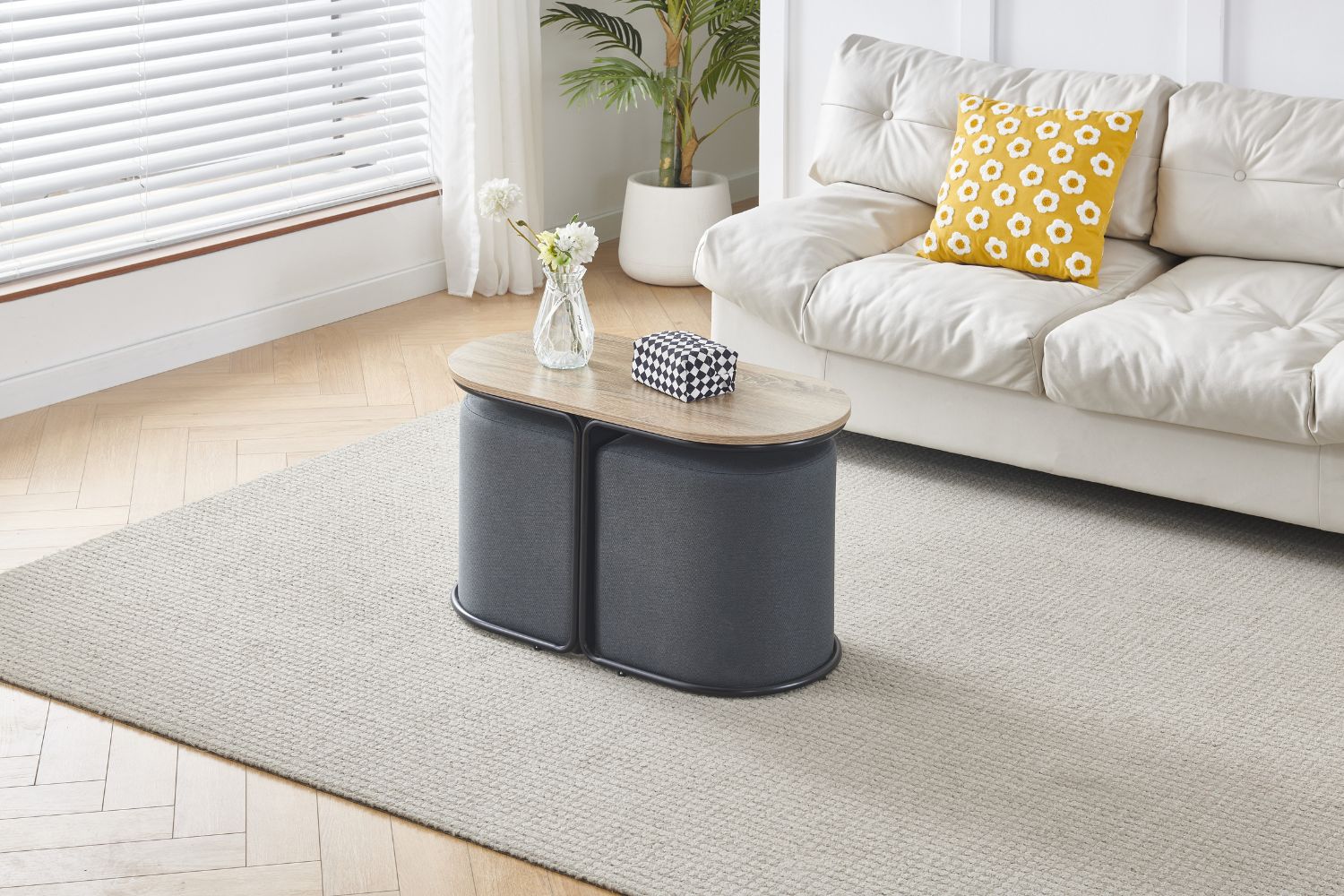 IRENE 3PC 78cm Coffee Table with 2 Stools