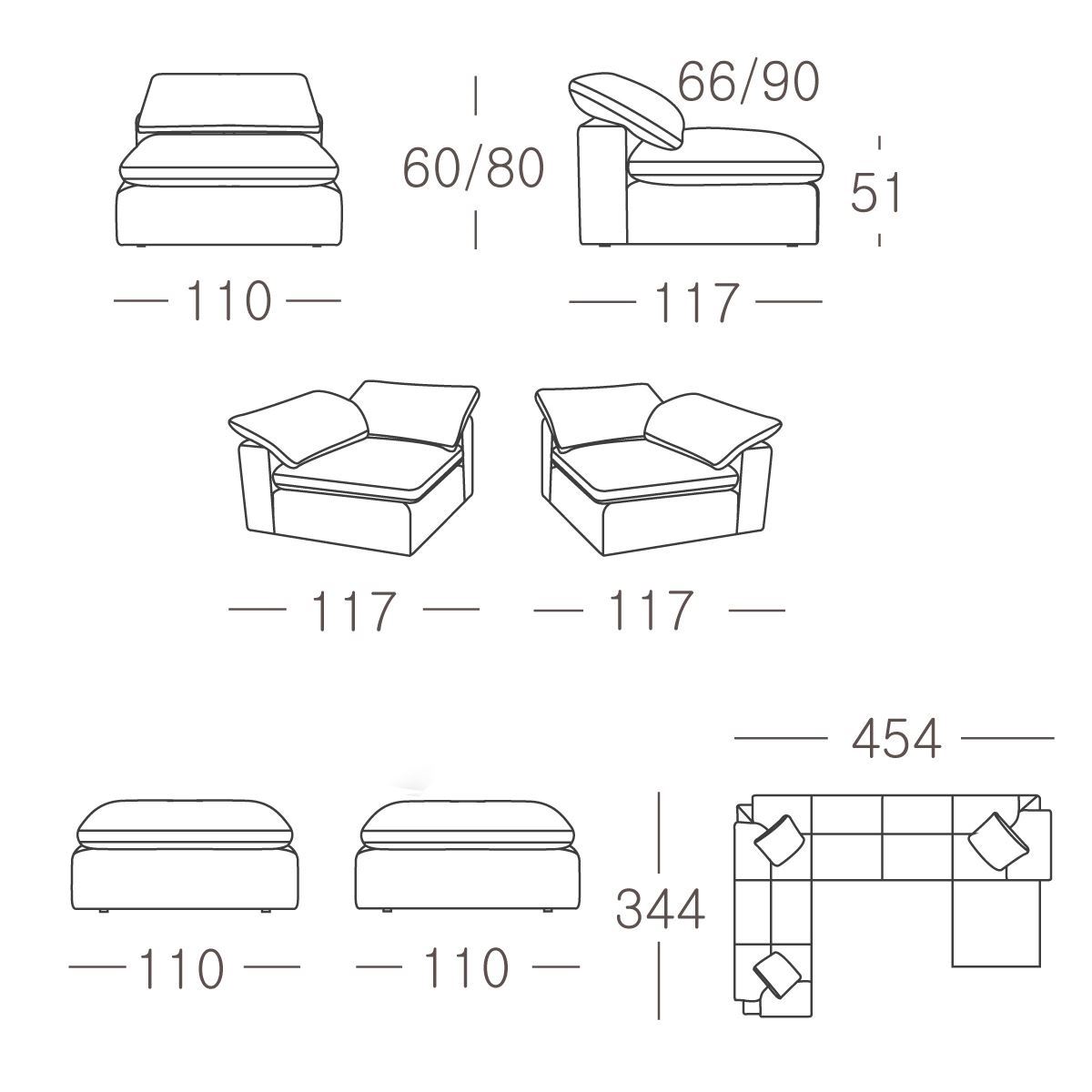 FEATHERSTONE Feather-Filled Modular Sofa - 2x Corner + 2x 1.5 Seat Armless