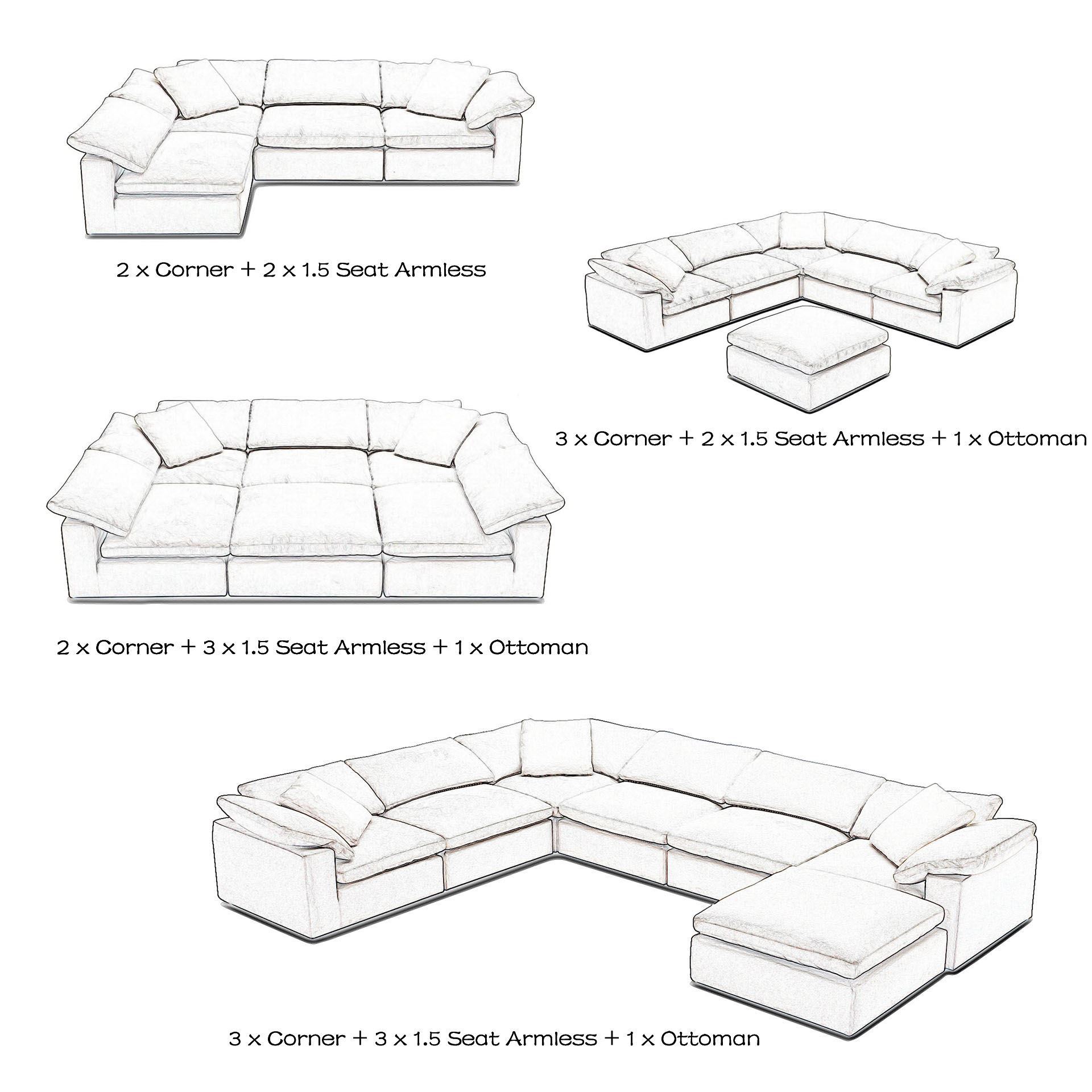 FEATHERSTONE Feather-Filled Modular Sofa - 2x Corner + 2x 1.5 Seat Armless