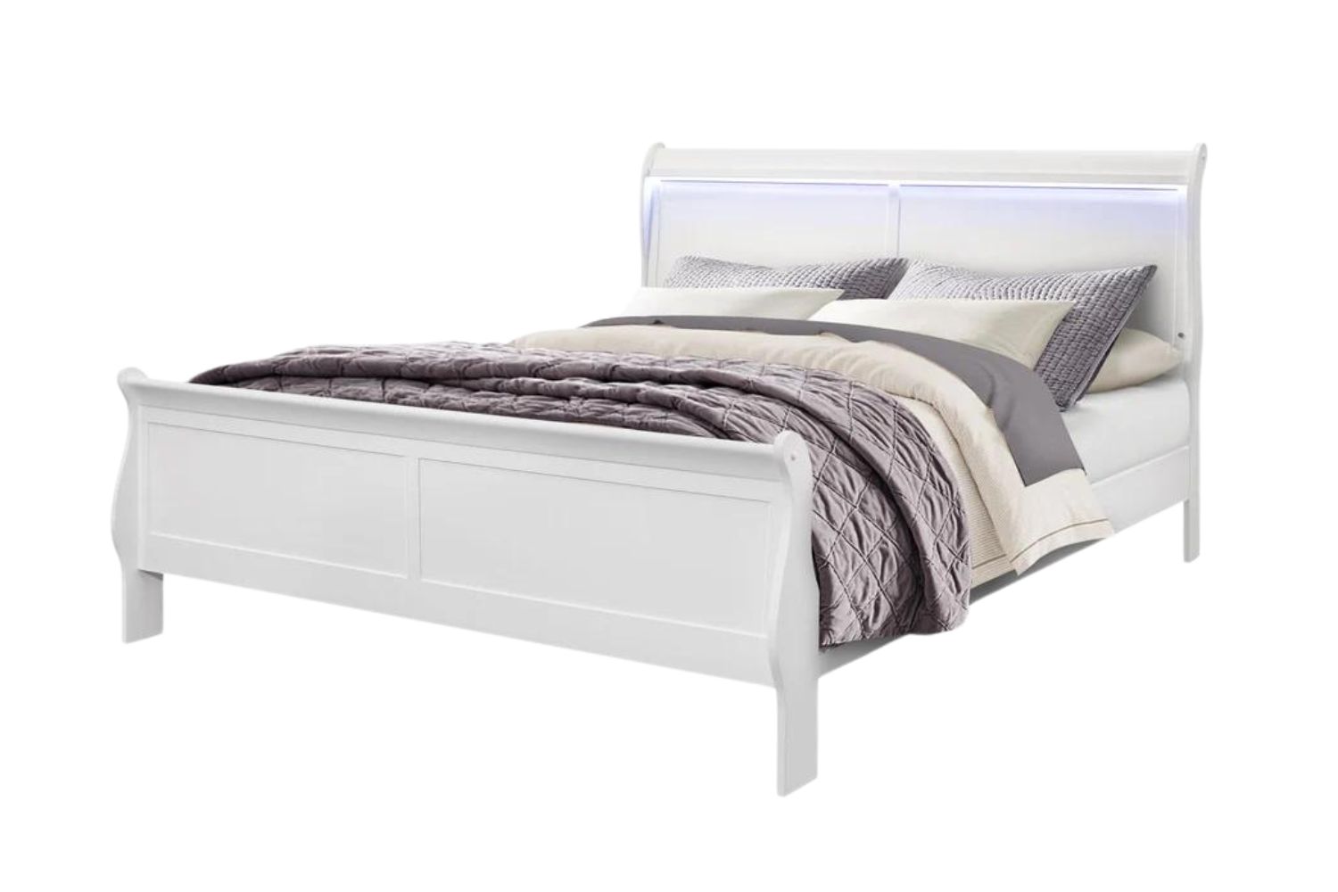 LOUIS Hevea Wood Bed Frame with LED Lighting Headboard in Queen Size ...