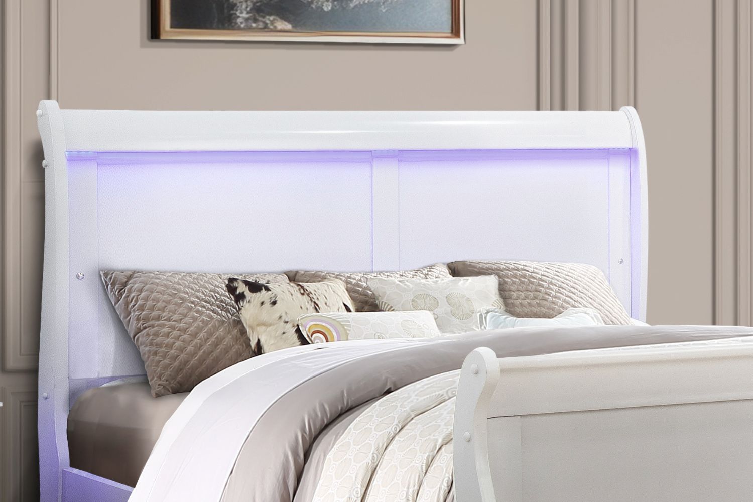 LOUIS Hevea Wood Bed Frame with LED Lighting Headboard in Queen Size ...