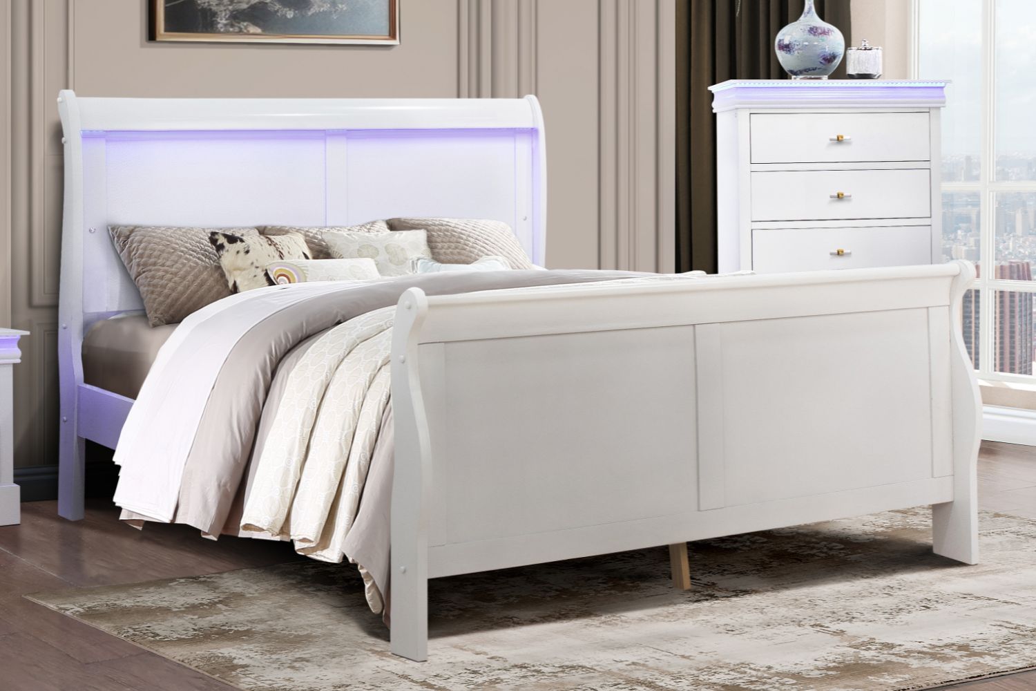 LOUIS Hevea Wood Bed Frame with LED Lighting Headboard in Queen Size ...