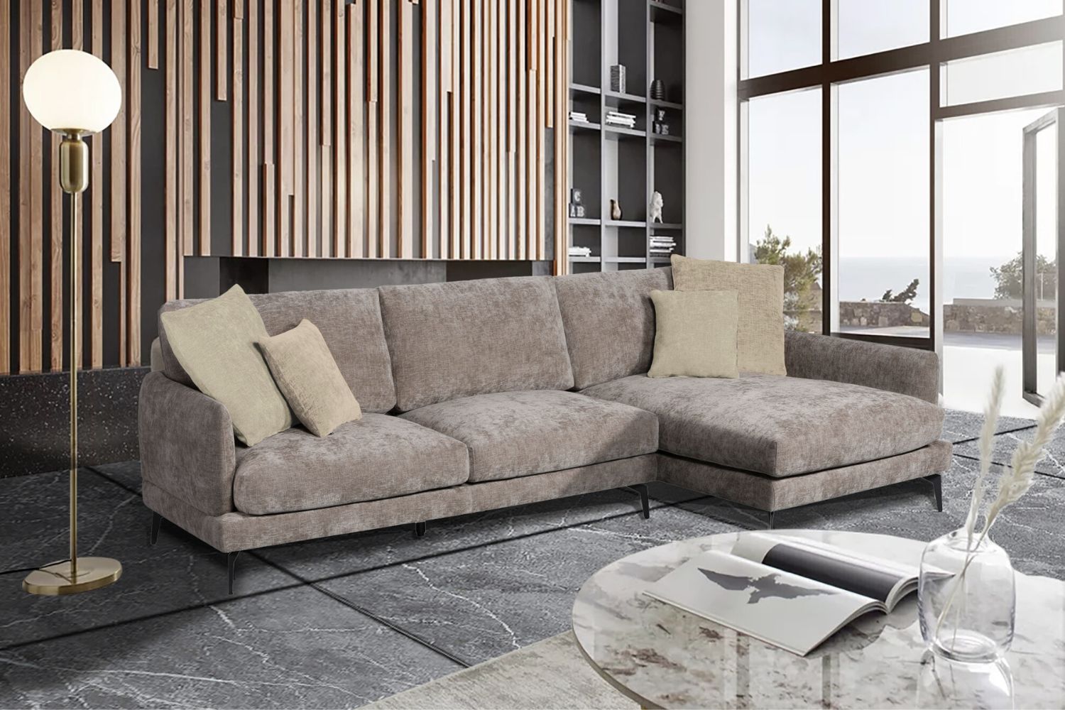 PALERMO Fabric Sectional Sofa (Brown)