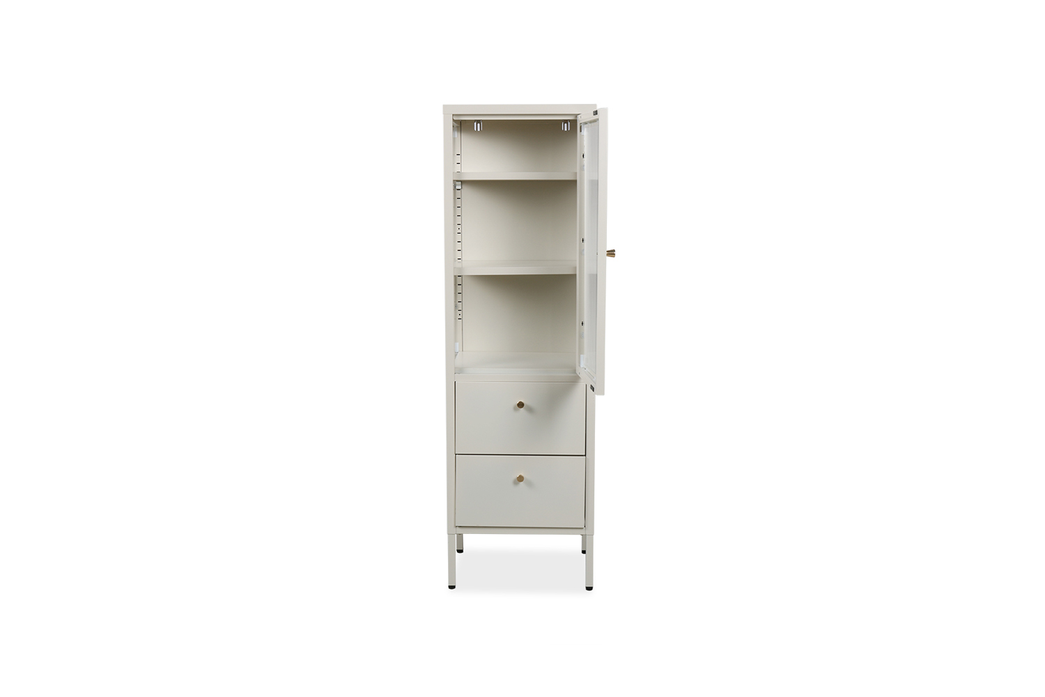 STARK Steel Frame 1-Door 2-Drawer Accent Glass Display Cabinet (Cream)