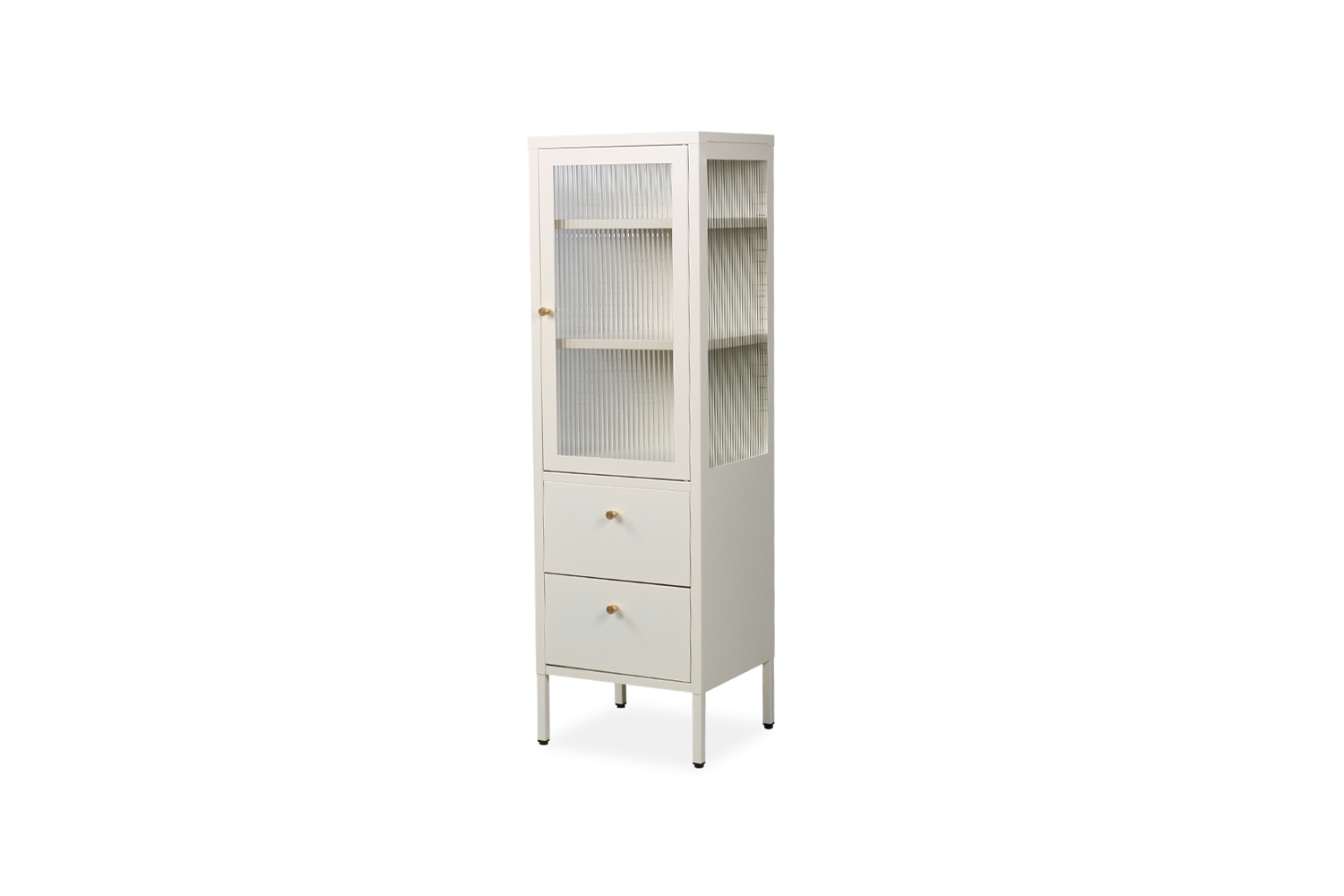 STARK Steel Frame 1-Door 2-Drawer Accent Glass Display Cabinet (Cream)