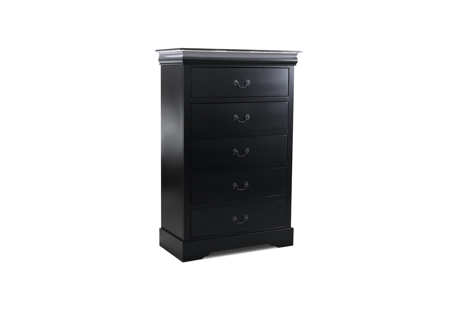 LOUIS 5-Drawer Hevea Wood Chest with LED Lighting (Black)