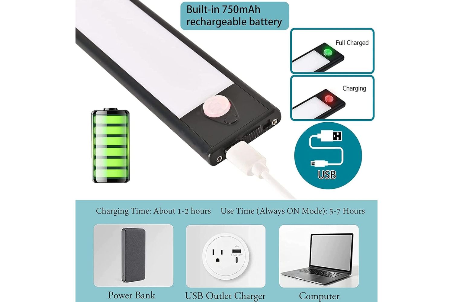 STARK Steel Frame Motion Sensor Magnetic LED Cabinet Light - 60cm