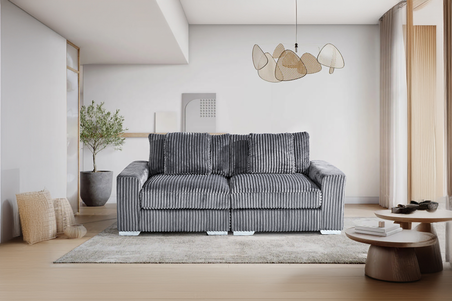 WINSTON Corduroy Modular Sofa (Grey) - 5PC Big Corner Set