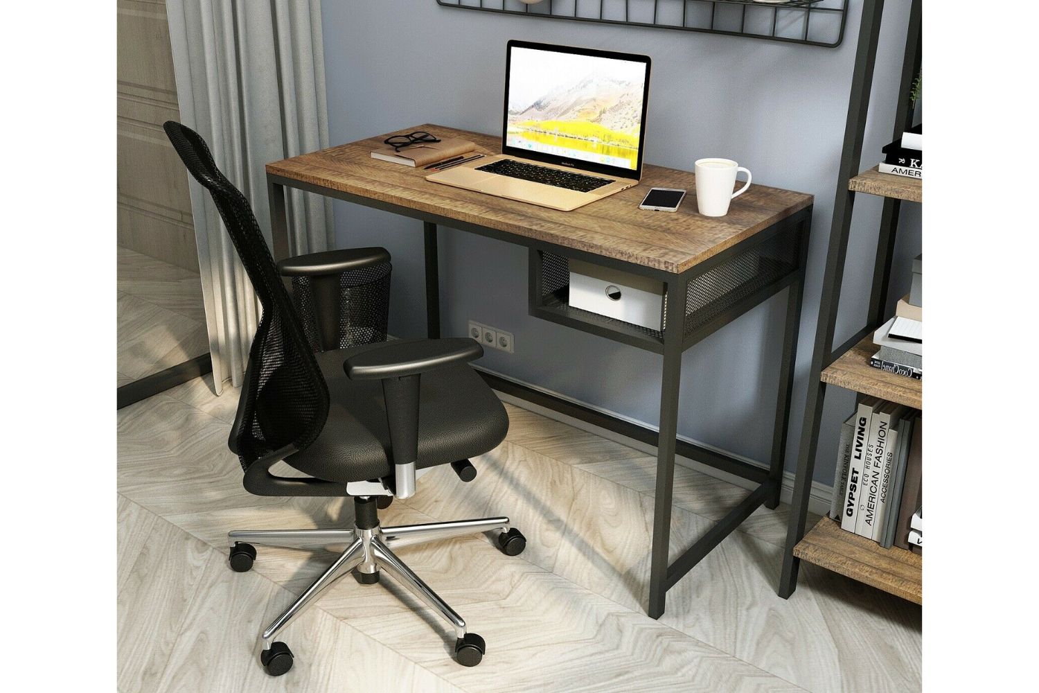 HOOBRO 110 Work Desk with Iron Grid Storage