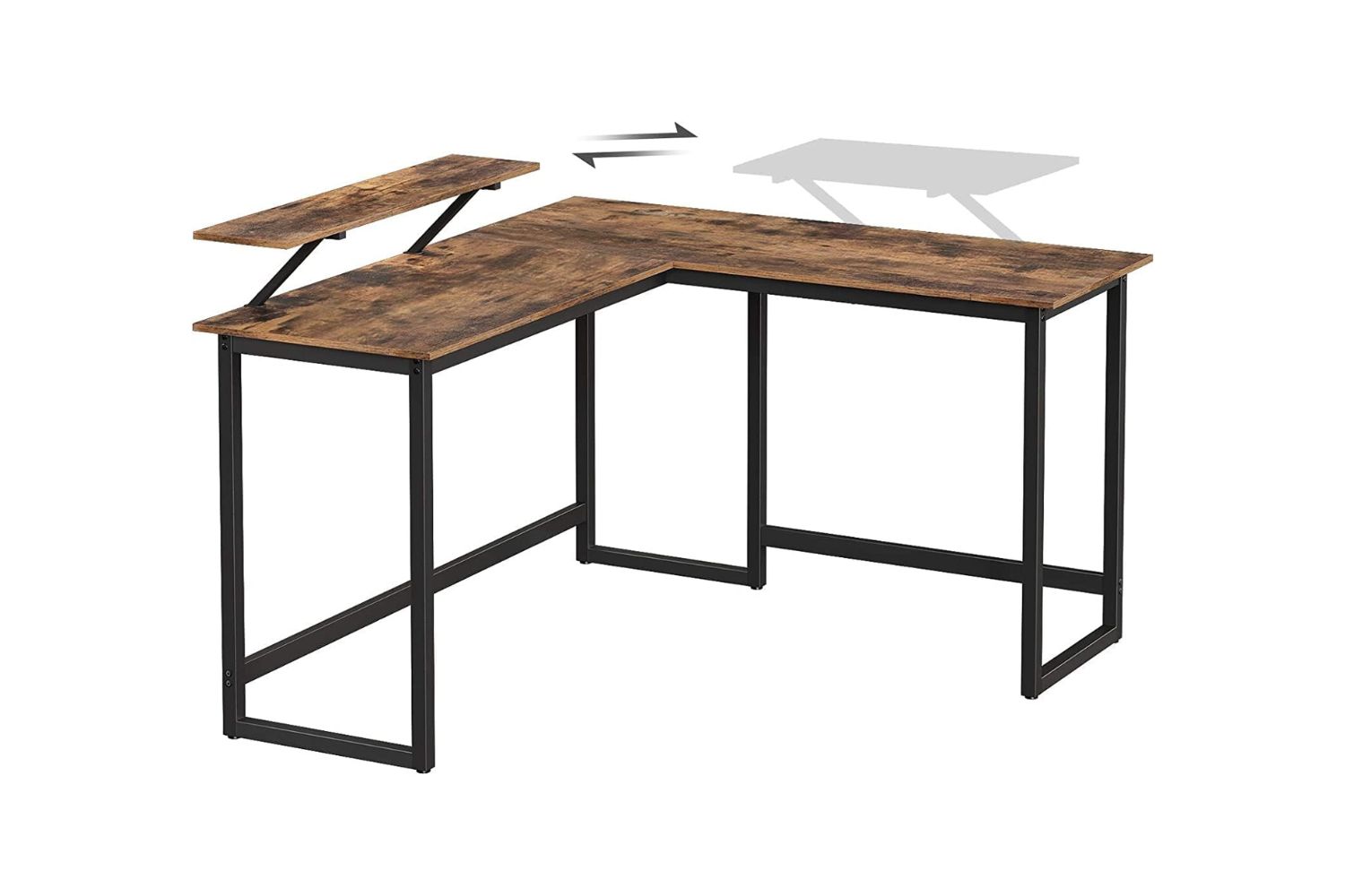 HOOBRO L-Shape Computer Desk with Monitor Holder (Walnut)