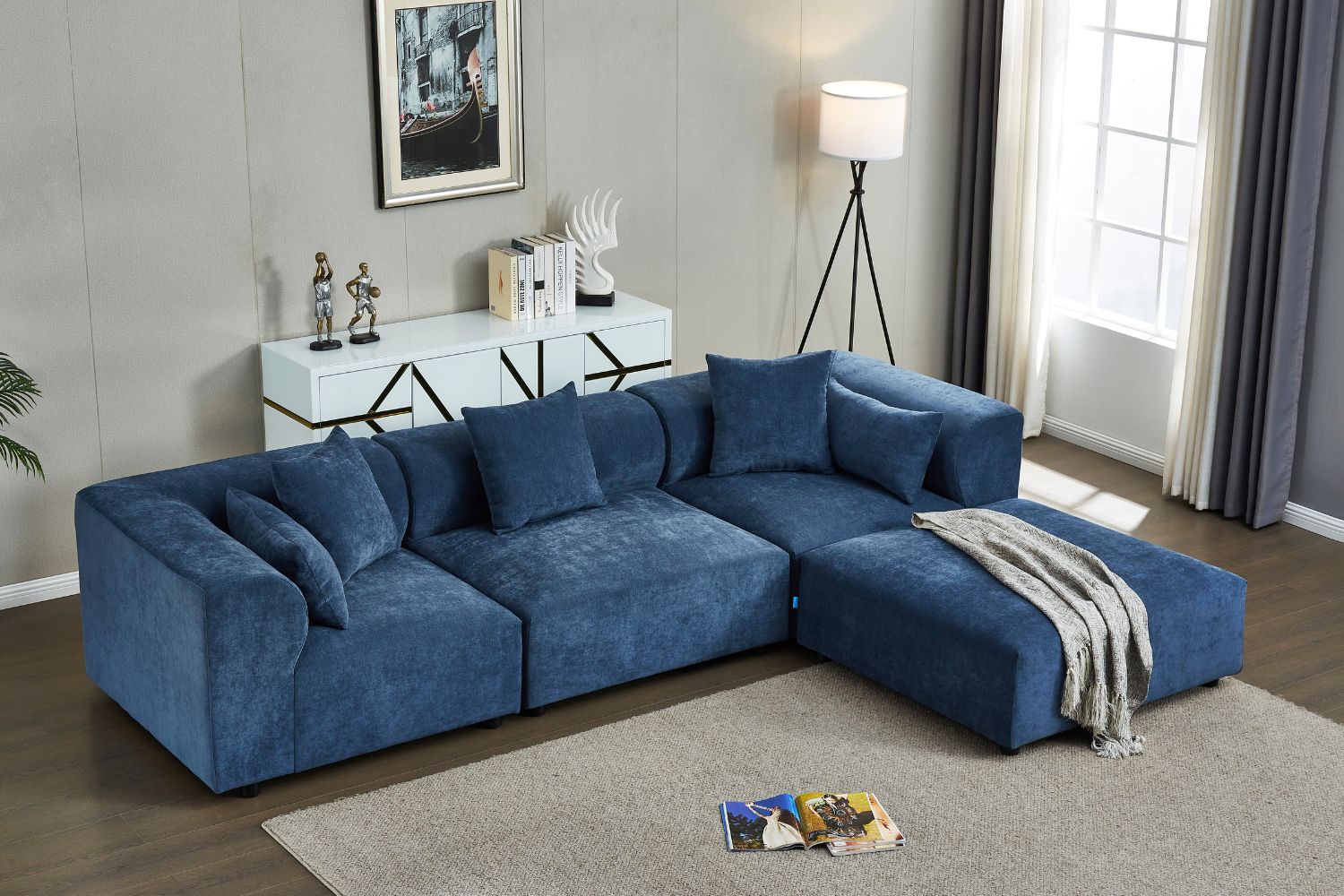 BARI Memory Foam Fabric Modular Sofa - 4PC Corner Set