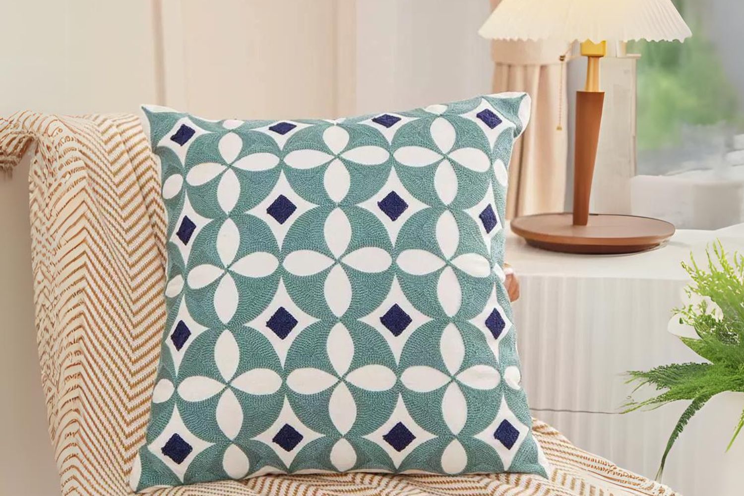 GEOMETRIC Pattern Towel Embroidered Cushion with Inner (45x45cm ...