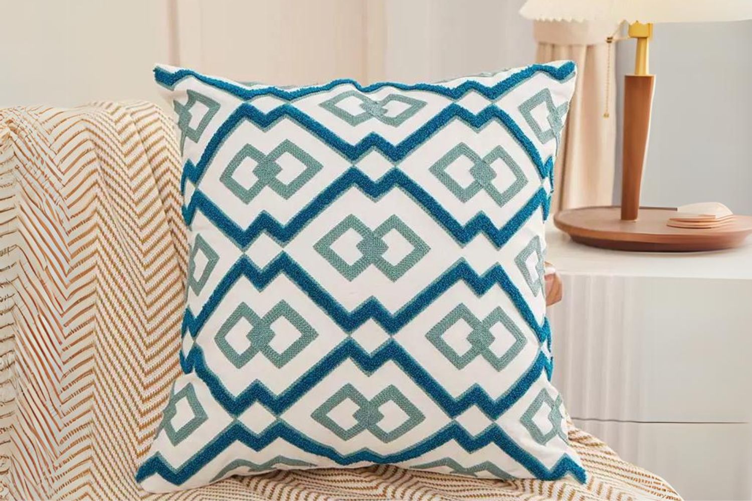 GEOMETRIC Pattern Towel Embroidered Cushion with Inner (45x45cm ...