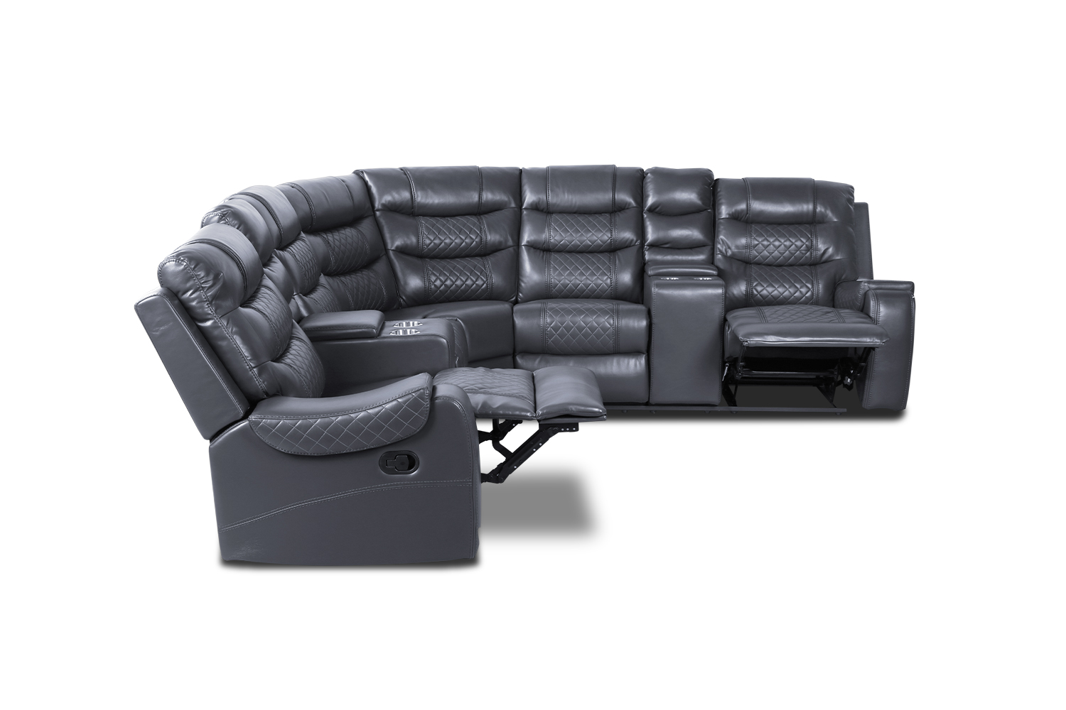 LAKELAND Reclining Corner Sofa with Console and Storage (Grey)