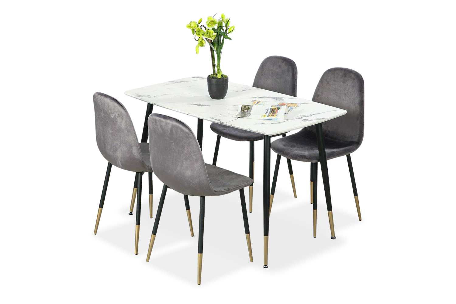 BIJOK 120 5PC Dining Set (White Marble Finishing)