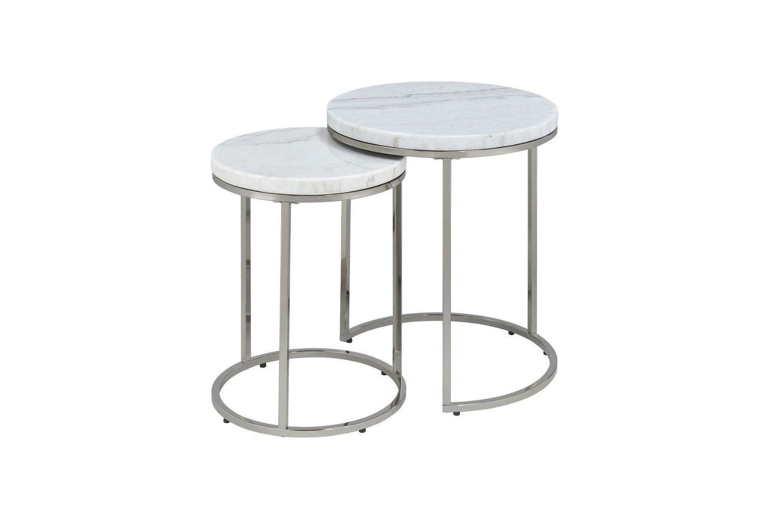 AYDAN Nesting Side Table with White Marble Top and Silver Legs
