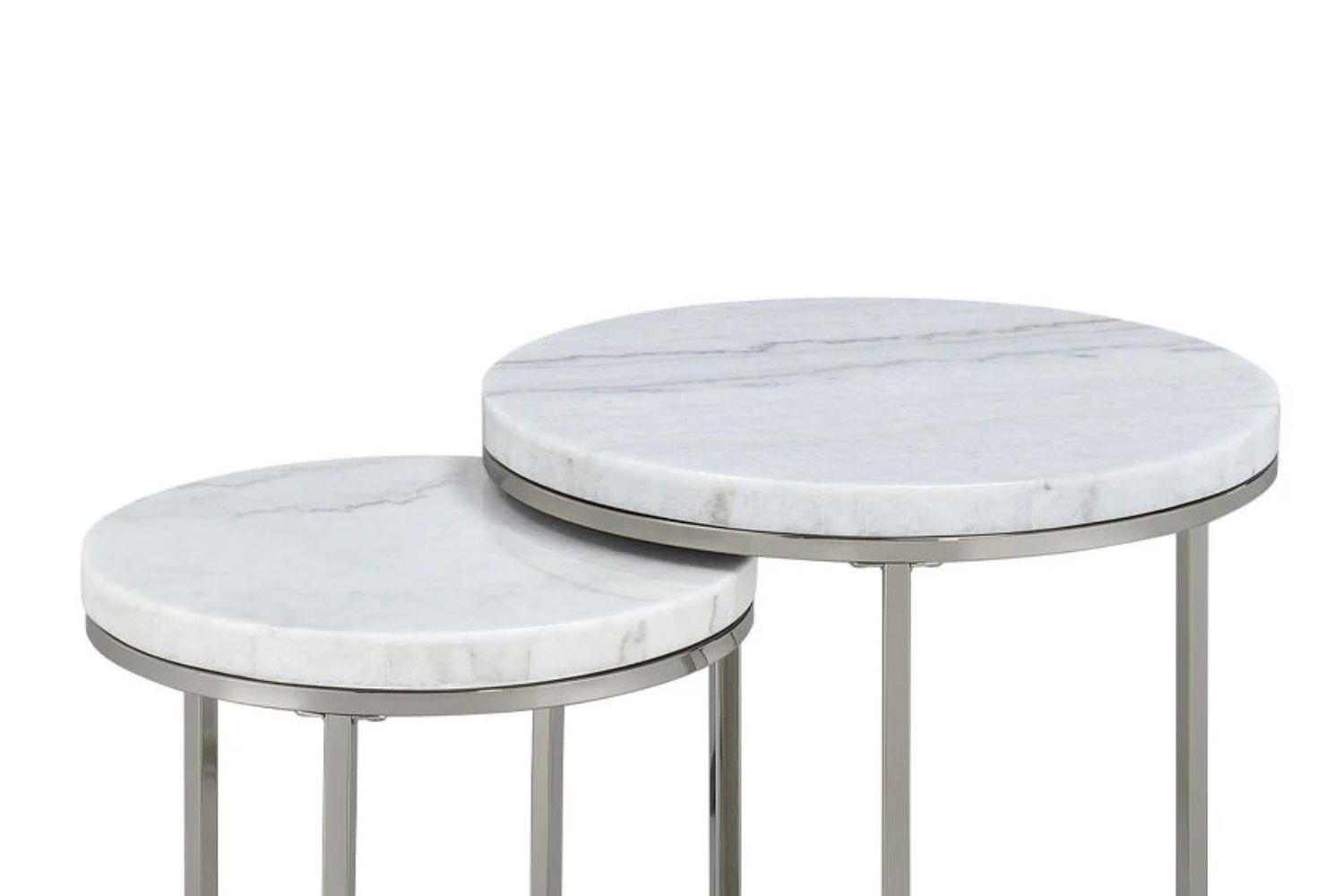 AYDAN Nesting Side Table with White Marble Top and Silver Legs