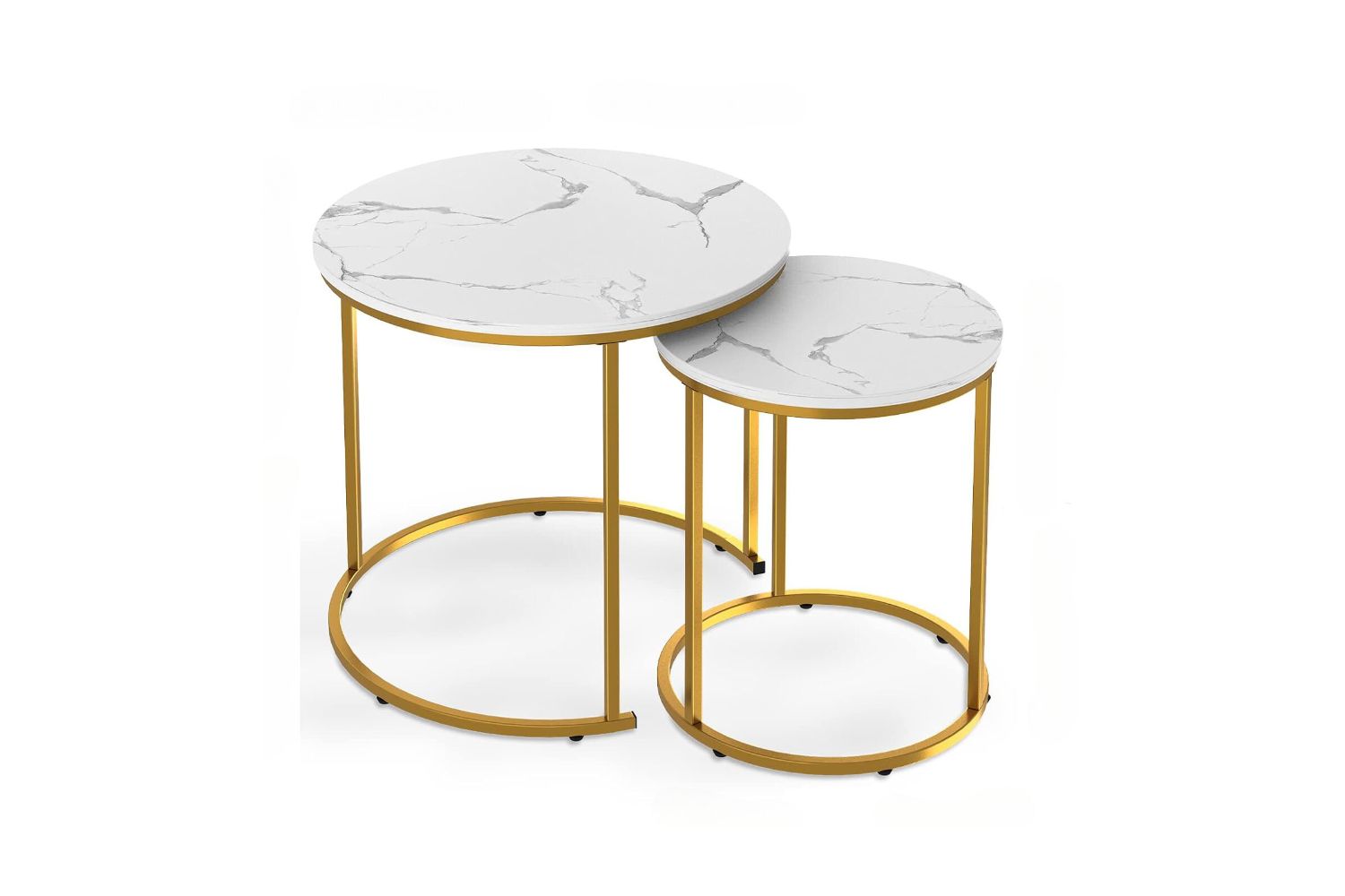 AYDAN Nesting Side Table with White Marble Top and Gold Legs